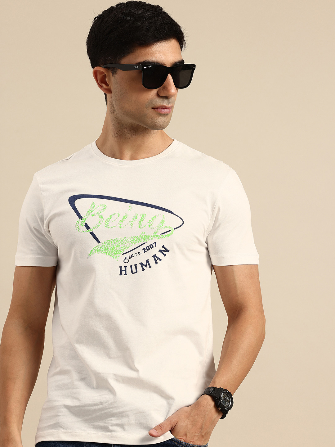 Buy Being Human Brand Logo Printed Pure Cotton Slim Fit T Shirt ...