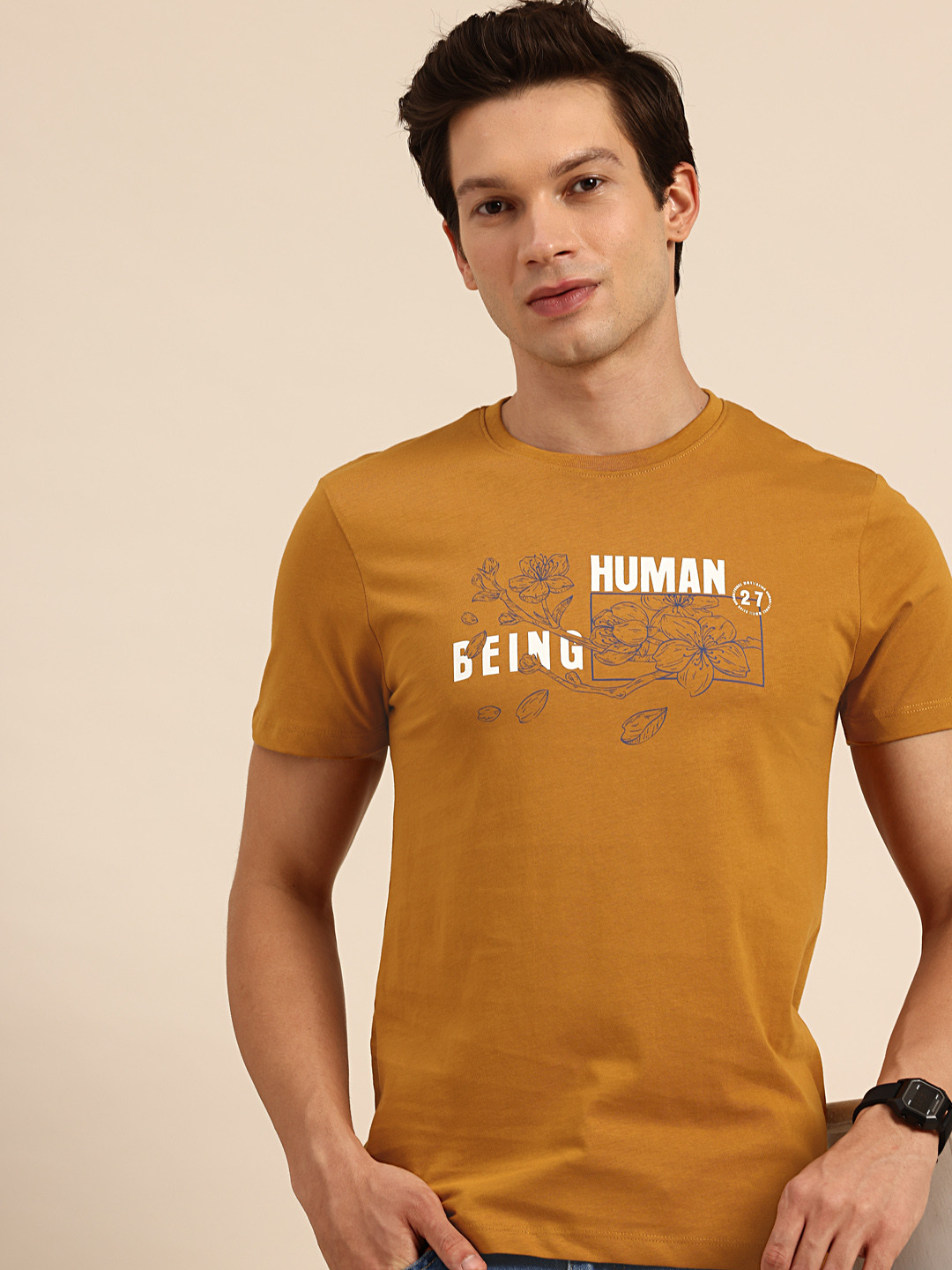 Buy Being Human Brand Logo Printed Pure Cotton Slim Fit T Shirt ...