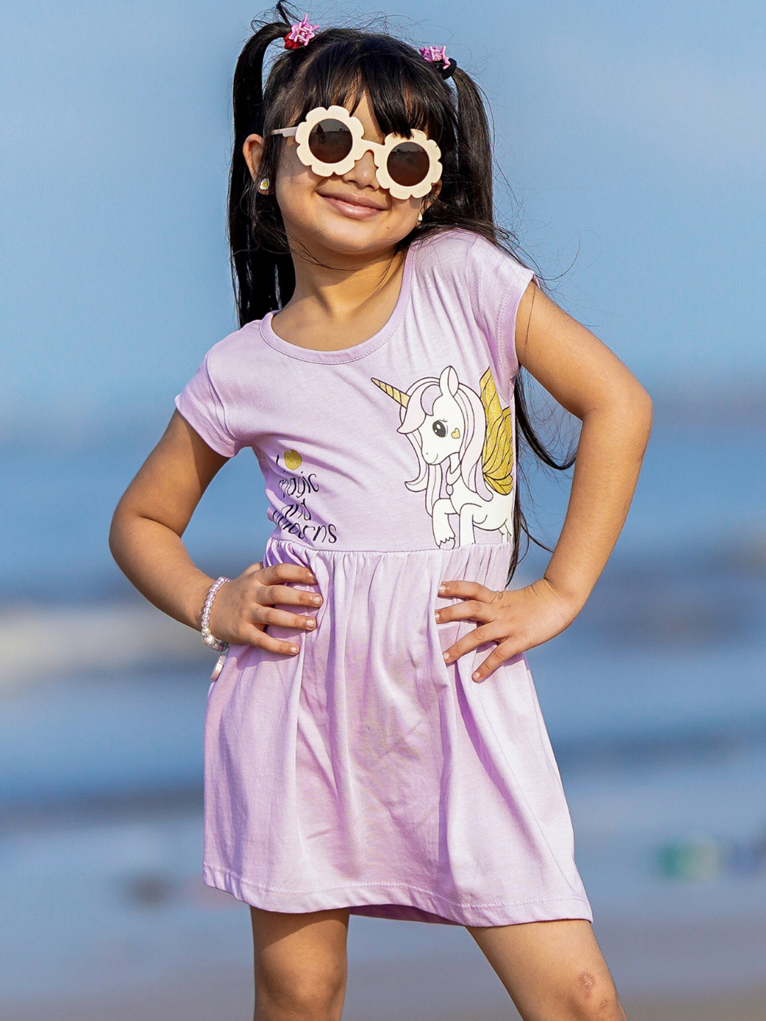Buy Nap Chief Girls Magic And Unicorns Printed Relaxed Fit Pure Cotton Fit And Flare Dress ...