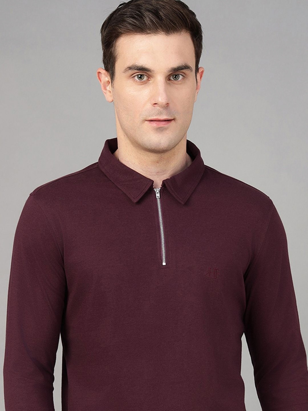 Buy Hancock Men Half Zipper Pure Cotton Bio Finish Slim Fit T Shirt ...