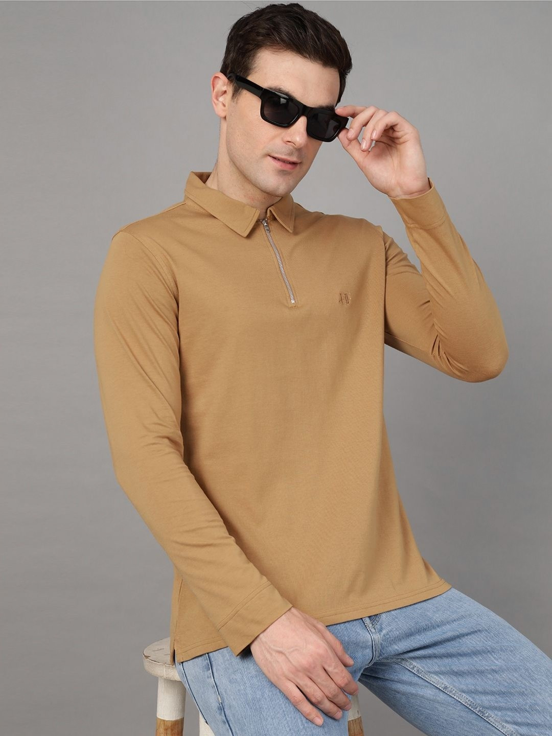 Buy Hancock Men Half Zipper Pure Cotton Bio Finish Slim Fit T Shirt ...