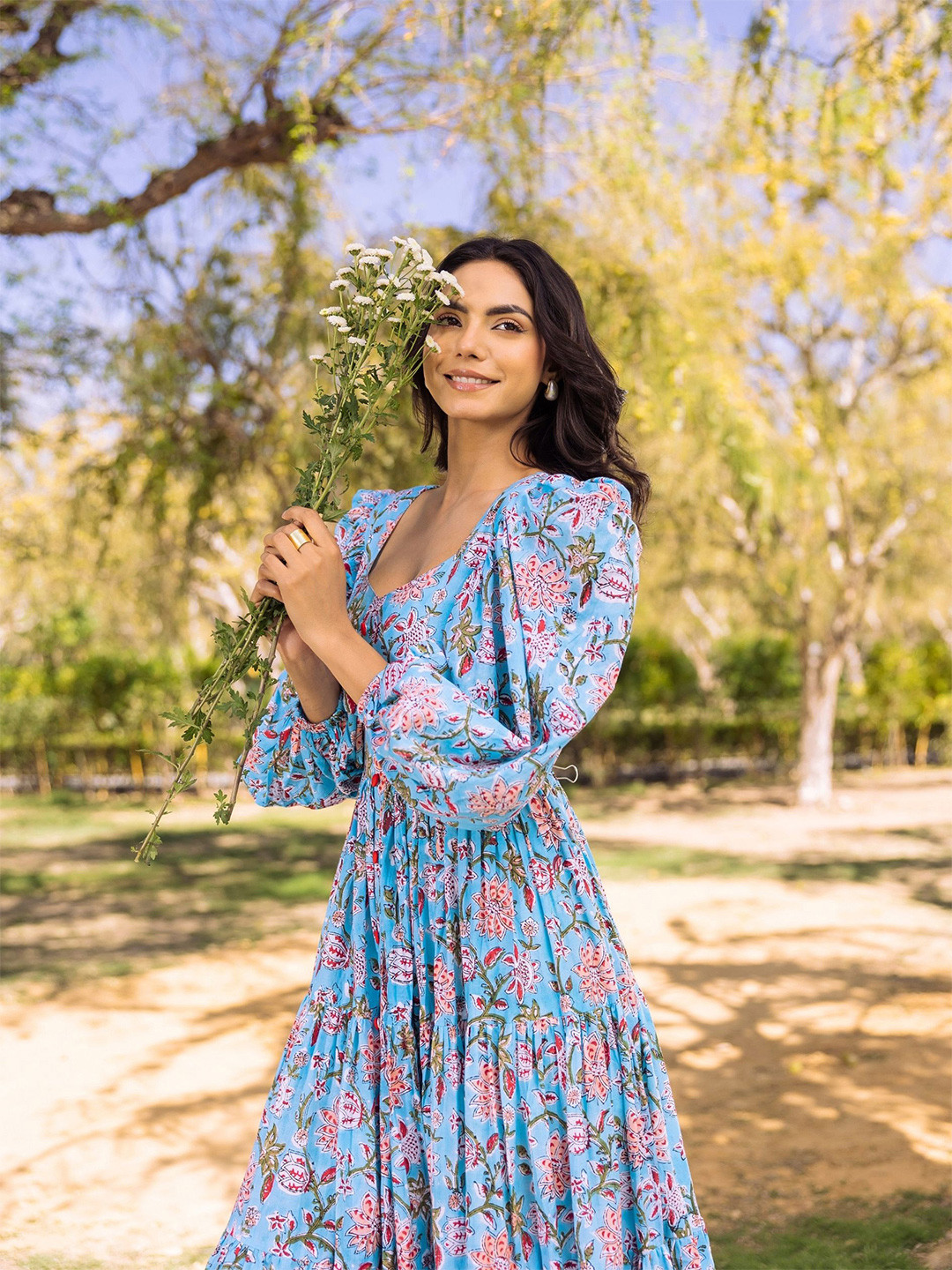 Buy ASHEERA Women Floral Printed Puff Sleeve Fit And Flare Maxi Dress ...