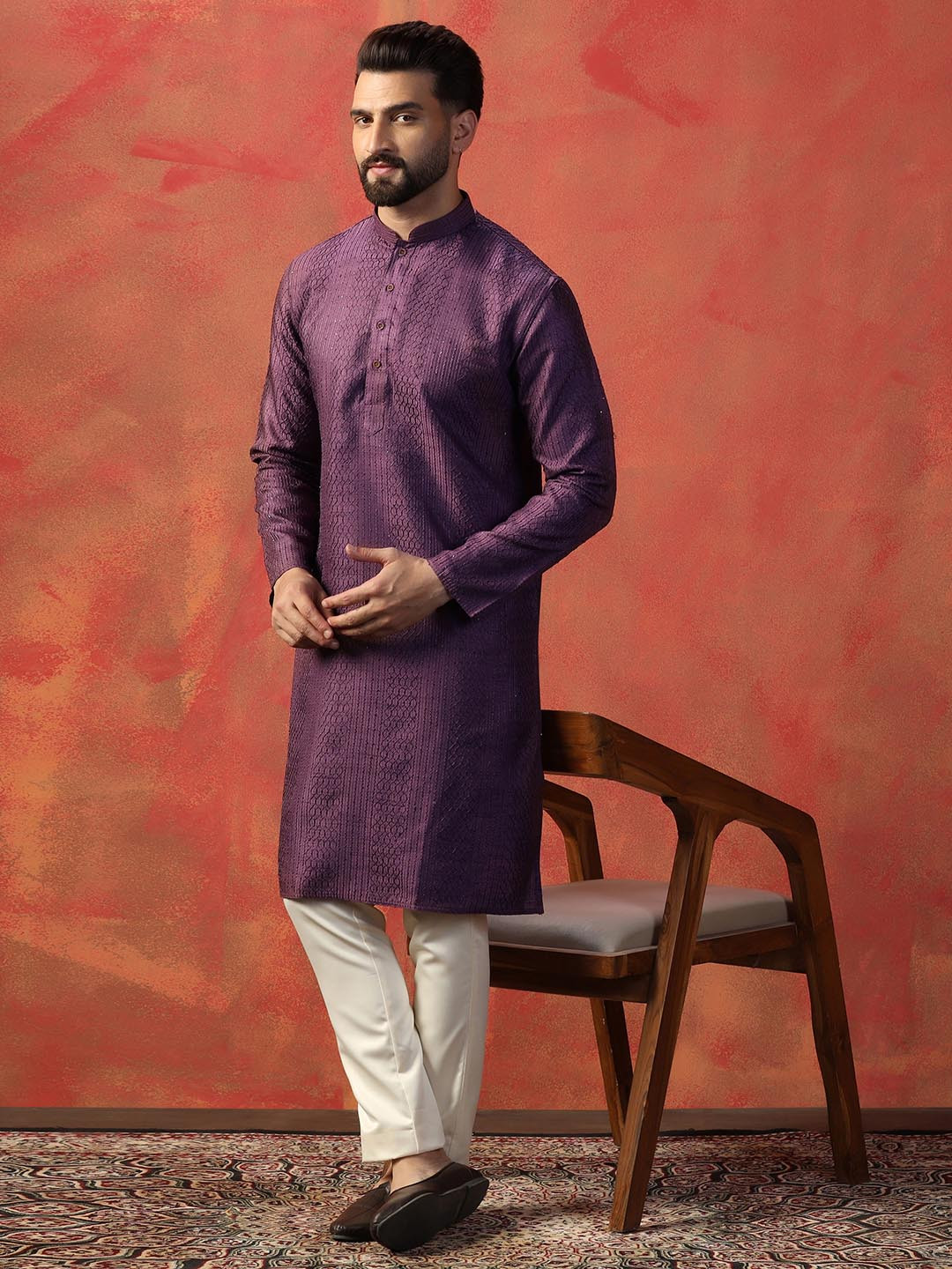 Buy Prakatha Men Embroidered Regular Kurta With Trousers - Kurta Sets ...