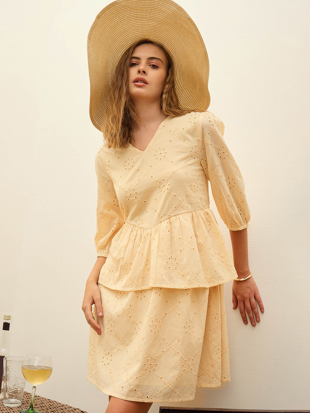 Buy SASSAFRAS Women Embroidered Puff Sleeve Fit & Flare Dress - Dresses ...