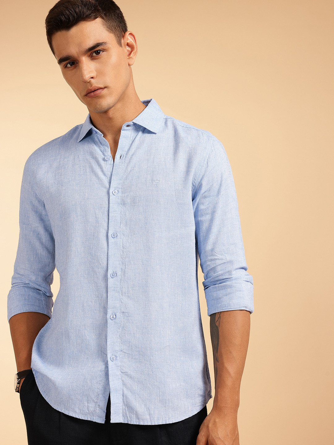 Buy French Connection Men Solid Slim Fit Cotton Linen Casual Shirt ...