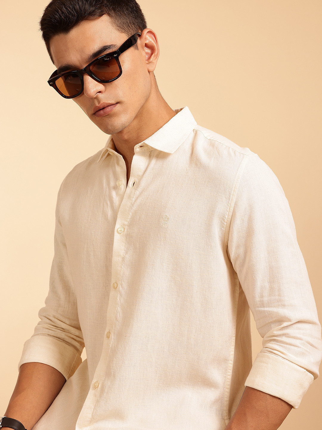 Buy French Connection Men Solid Slim Fit Cotton Linen Casual Shirt ...