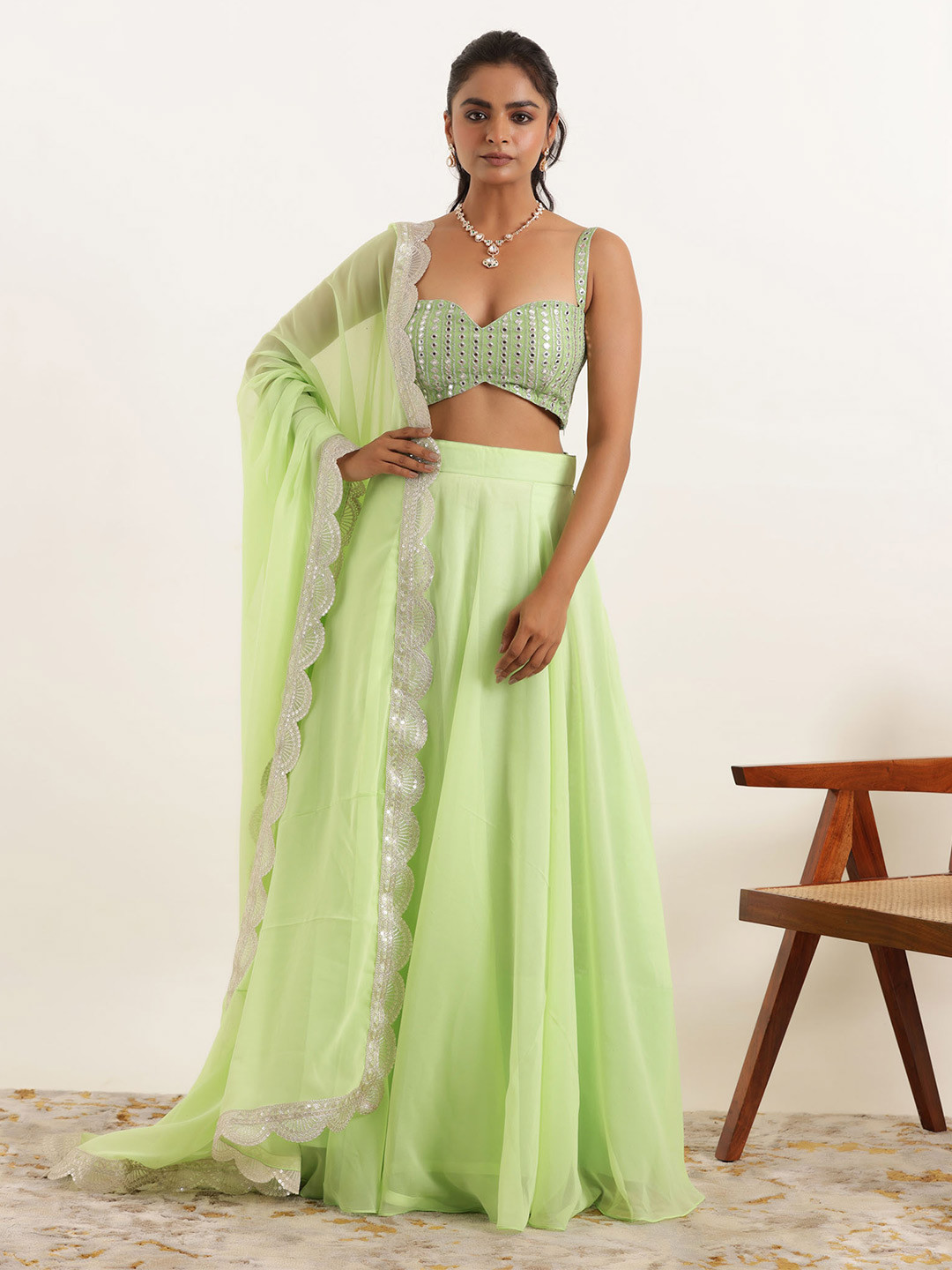 Buy DEASHA INDIA Embroidered Mirror Work Ready To Wear Lehenga With ...