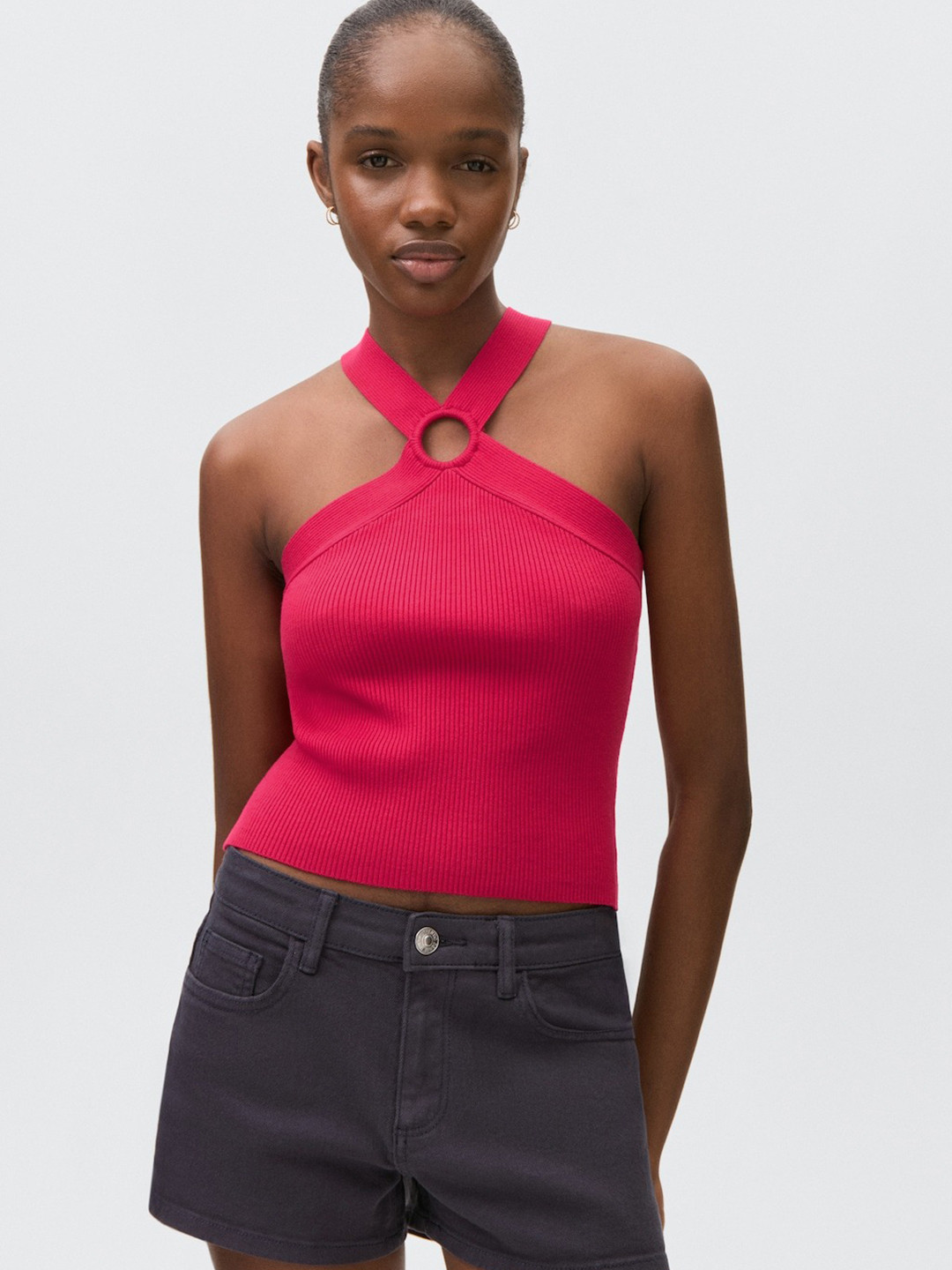 Buy MANGO Ribbed Cross Halter Neck Top - Tops for Women 33529166 | Myntra