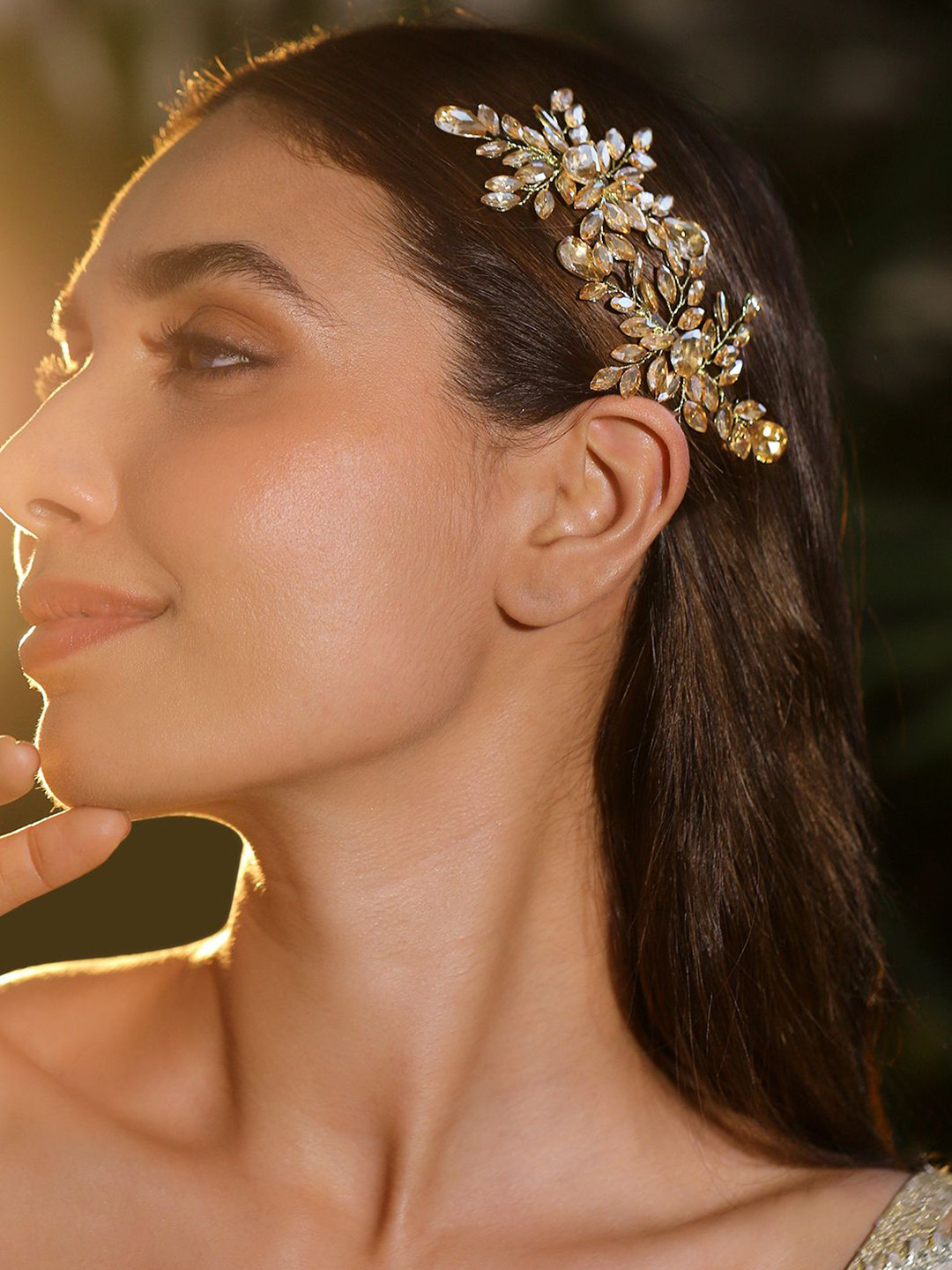 Buy Rubans Set Of 2 Golden & Silver Crystal Leaf Design Side Clip Hair ...