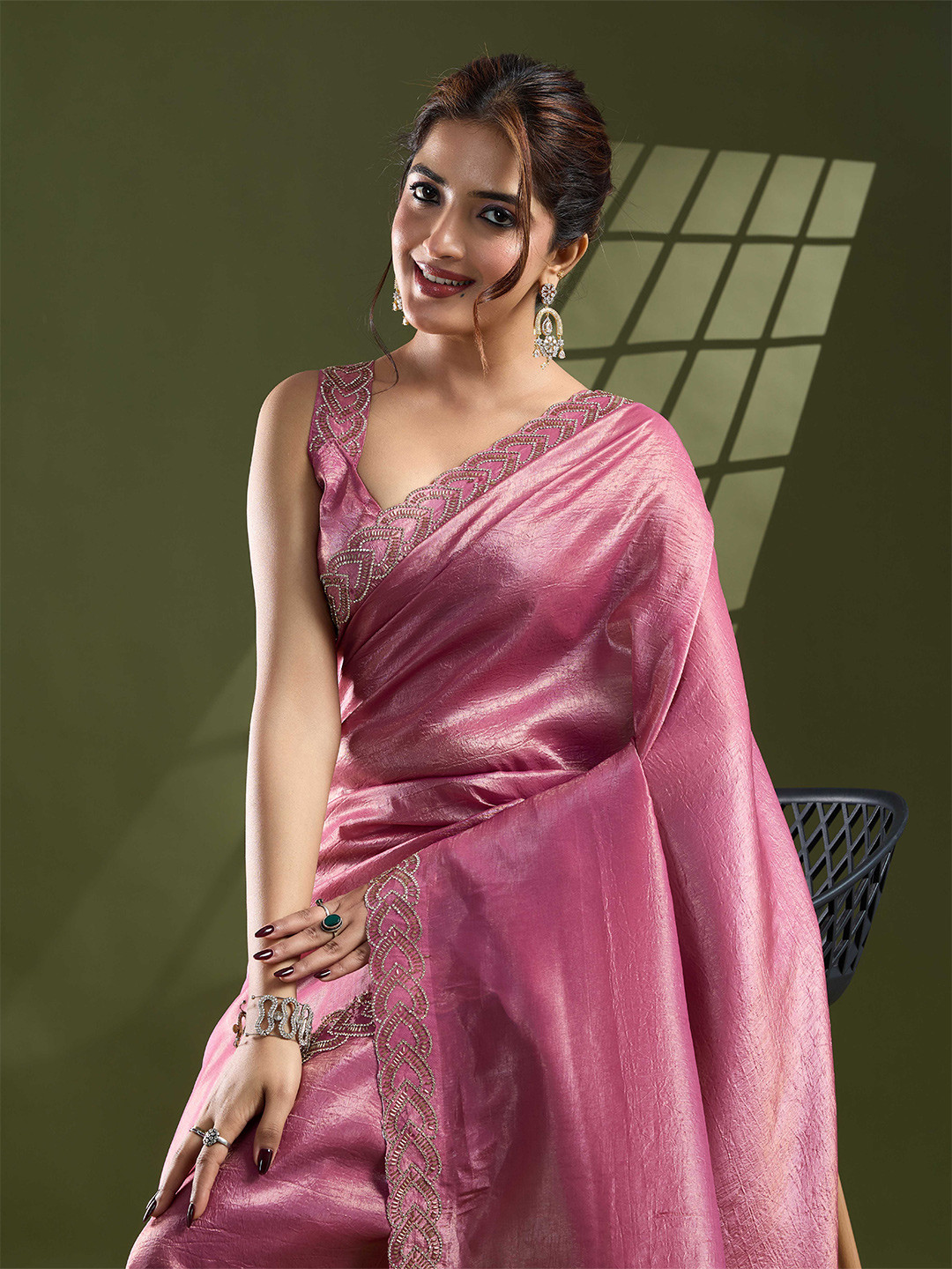 Buy KIMISHA Embellished Beads And Stones Silk Blend Saree - Sarees for ...