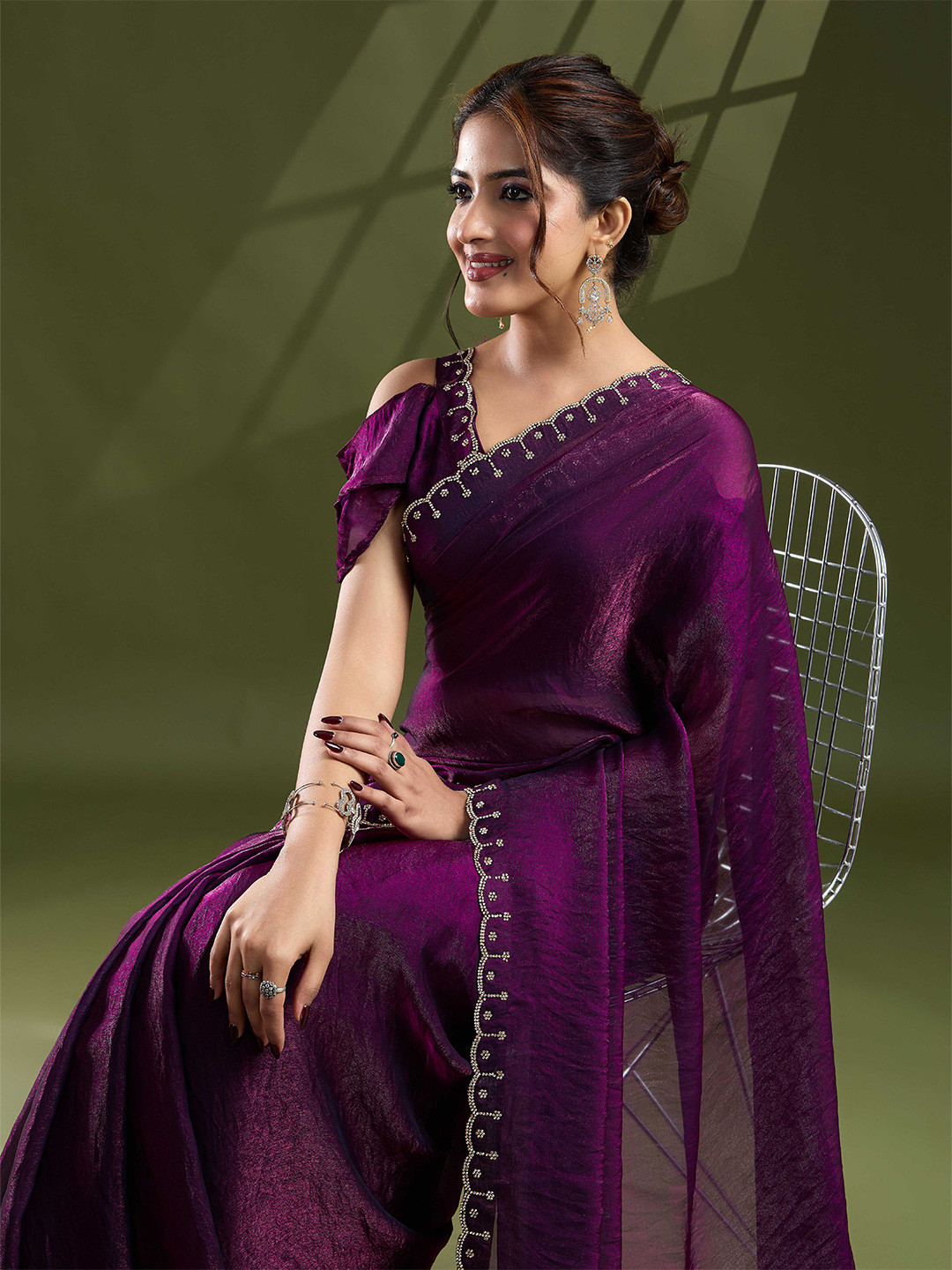 Buy KIMISHA Solid Embellished Beads And Stones Saree - Sarees for Women ...