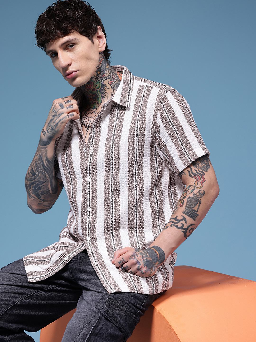 Buy HERE&NOW Men Striped Casual Shirt - Shirts for Men 33600100 | Myntra