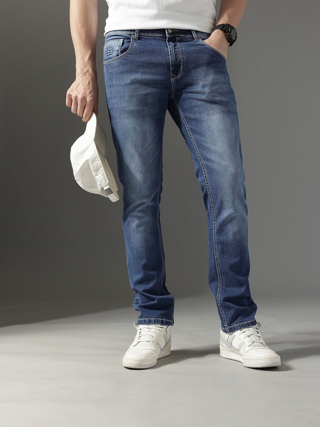 Buy FCUK Men Smart Slim Fit Mid Rise Light Fade Stretchable Jeans ...