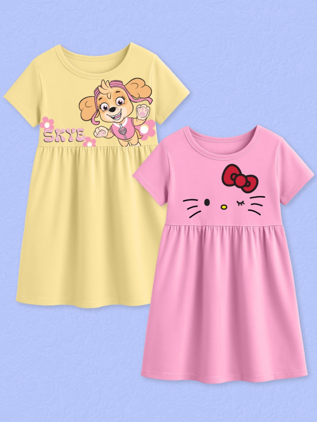 Buy Nap Chief Girls Pack Of 2 Hello Kitty & Skye Printed Relaxed Pure Cotton Fit & Flare Dress ...
