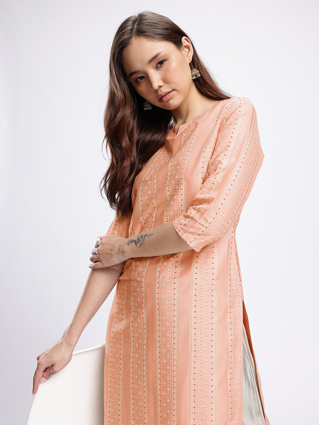 Buy Anouk Rustic Ethnic Motifs Foil Printed Straight Kurta - Kurtas for ...