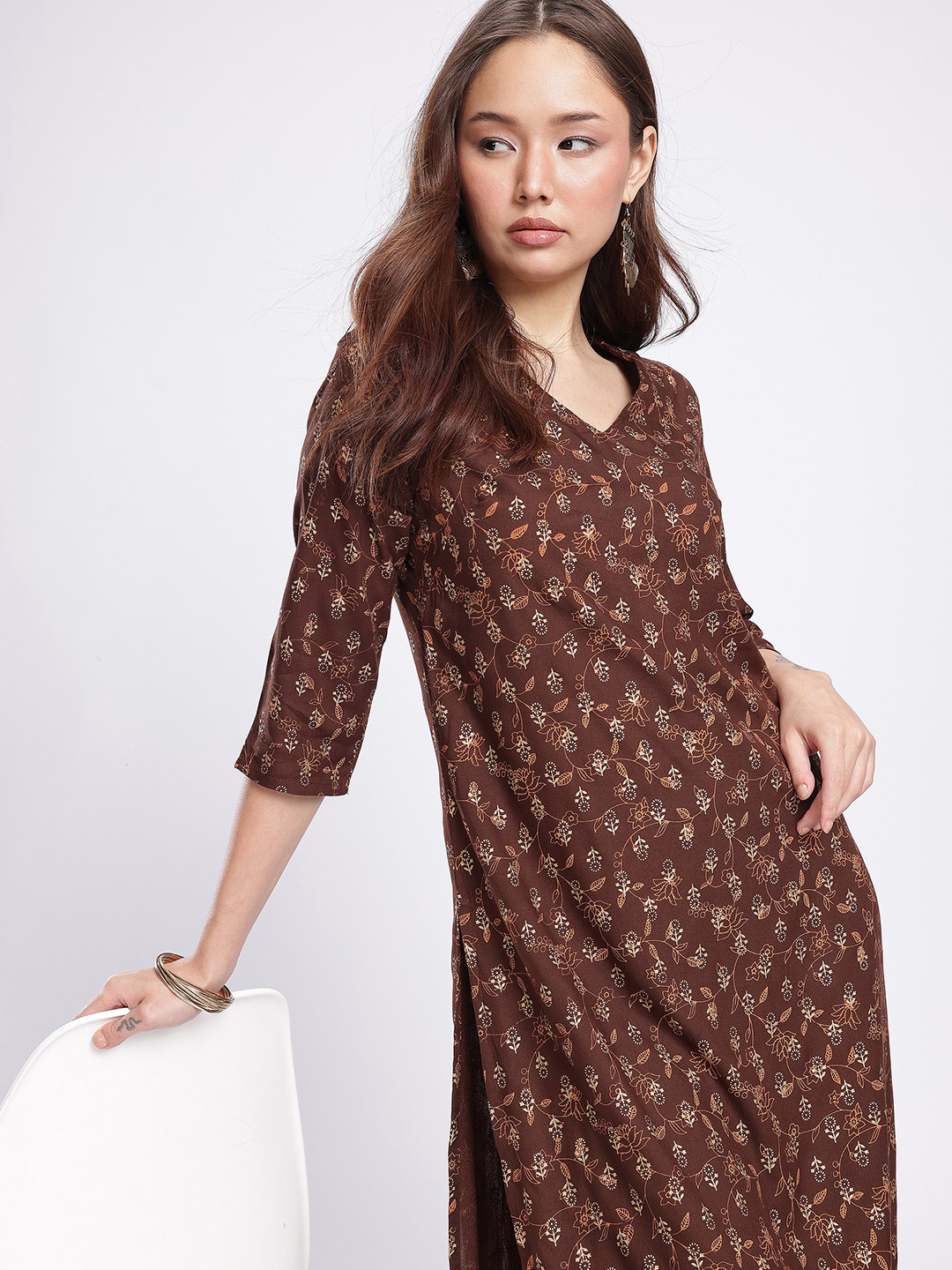 Buy Anouk Rustic V Neck Floral Printed Straight Kurta - Kurtas for ...