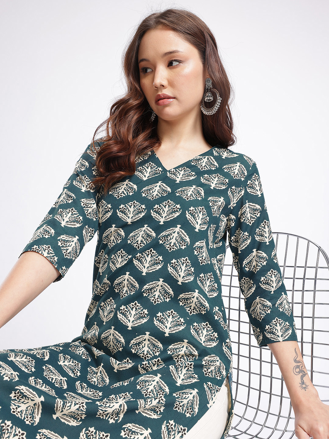 Buy Anouk Rustic V Neck Ethnic Motifs Printed Straight Kurta - Kurtas ...