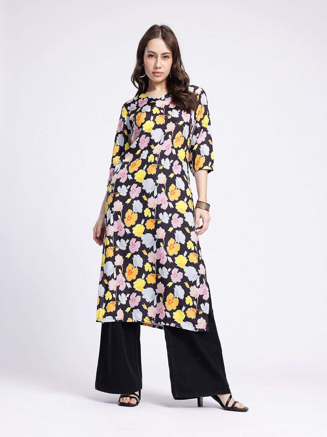 Buy Anouk Rustic V Neck Floral Printed Straight Kurta - Kurtas for ...