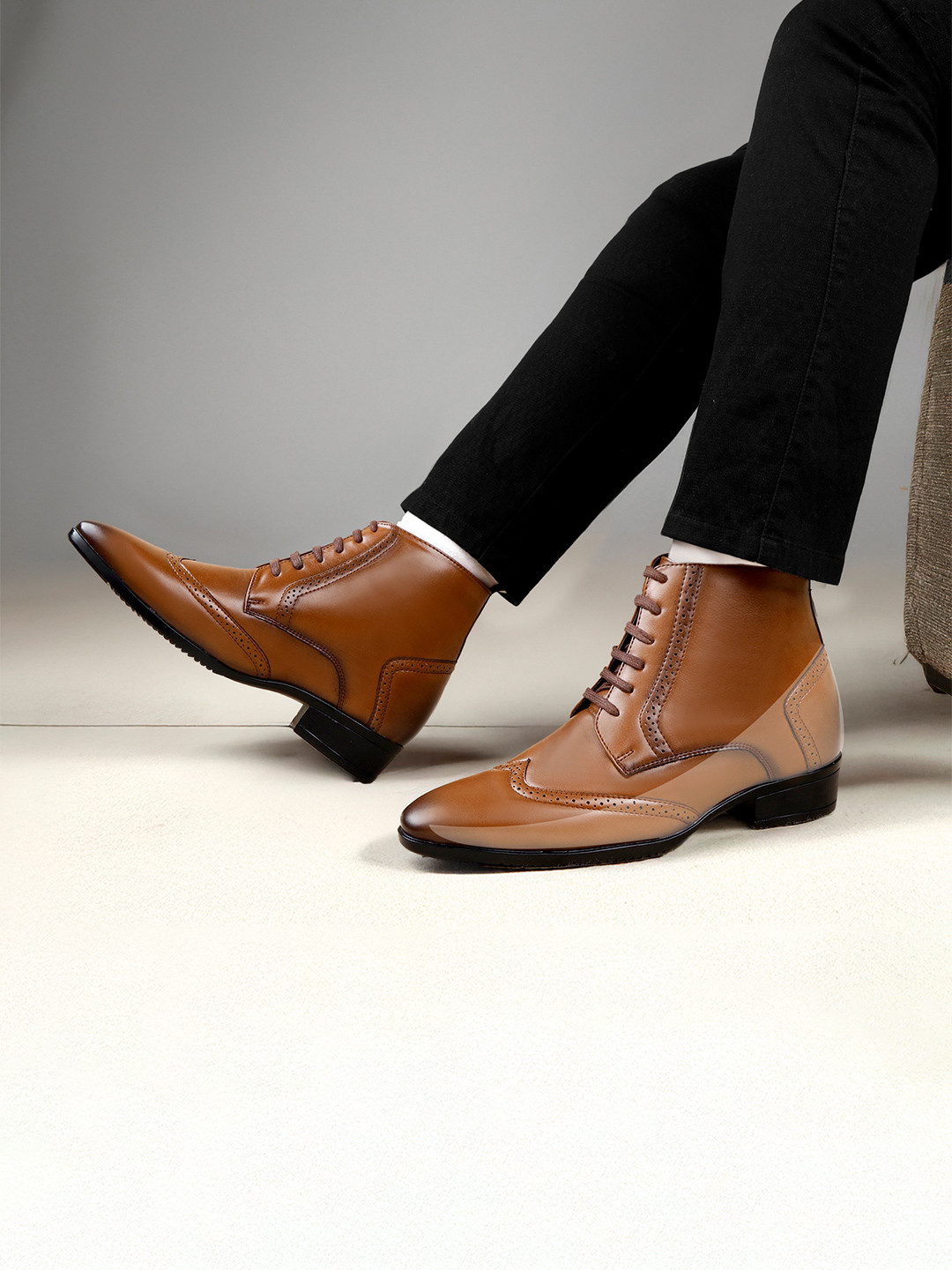 Buy Bxxy Men Hidden Elevator Height Increasing Faux Leather Formal Full ...