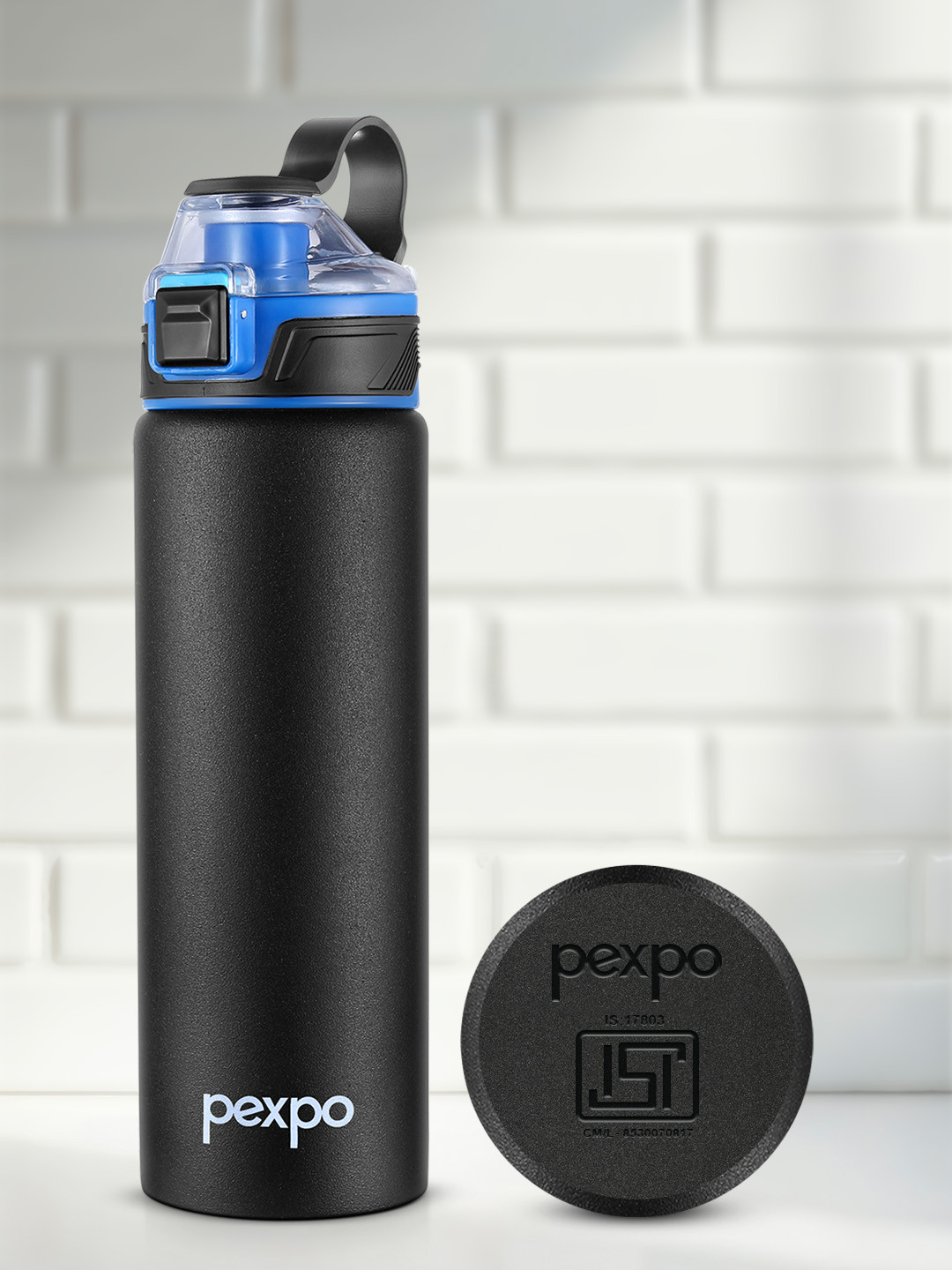 Buy Pexpo Black Brand Logo Printed Stainless Steel Single Wall Vacuum ...