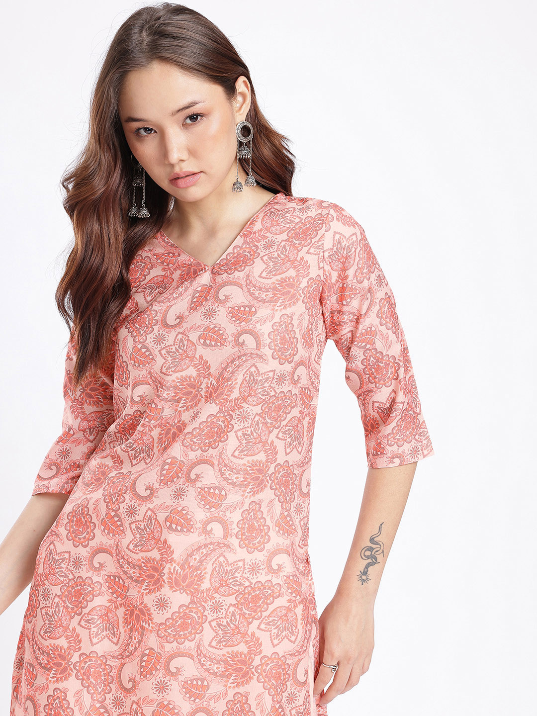 Buy Anouk Rustic V Neck Paisley & Floral Printed Straight Kurta ...