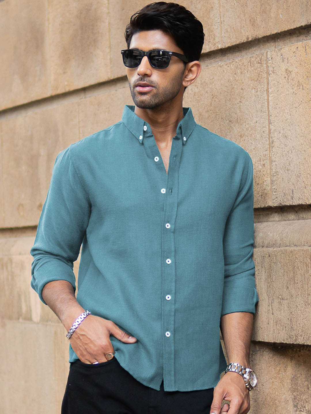 Buy Powerlook Men Solid Spread Collar Casual Shirt - Shirts for Men ...