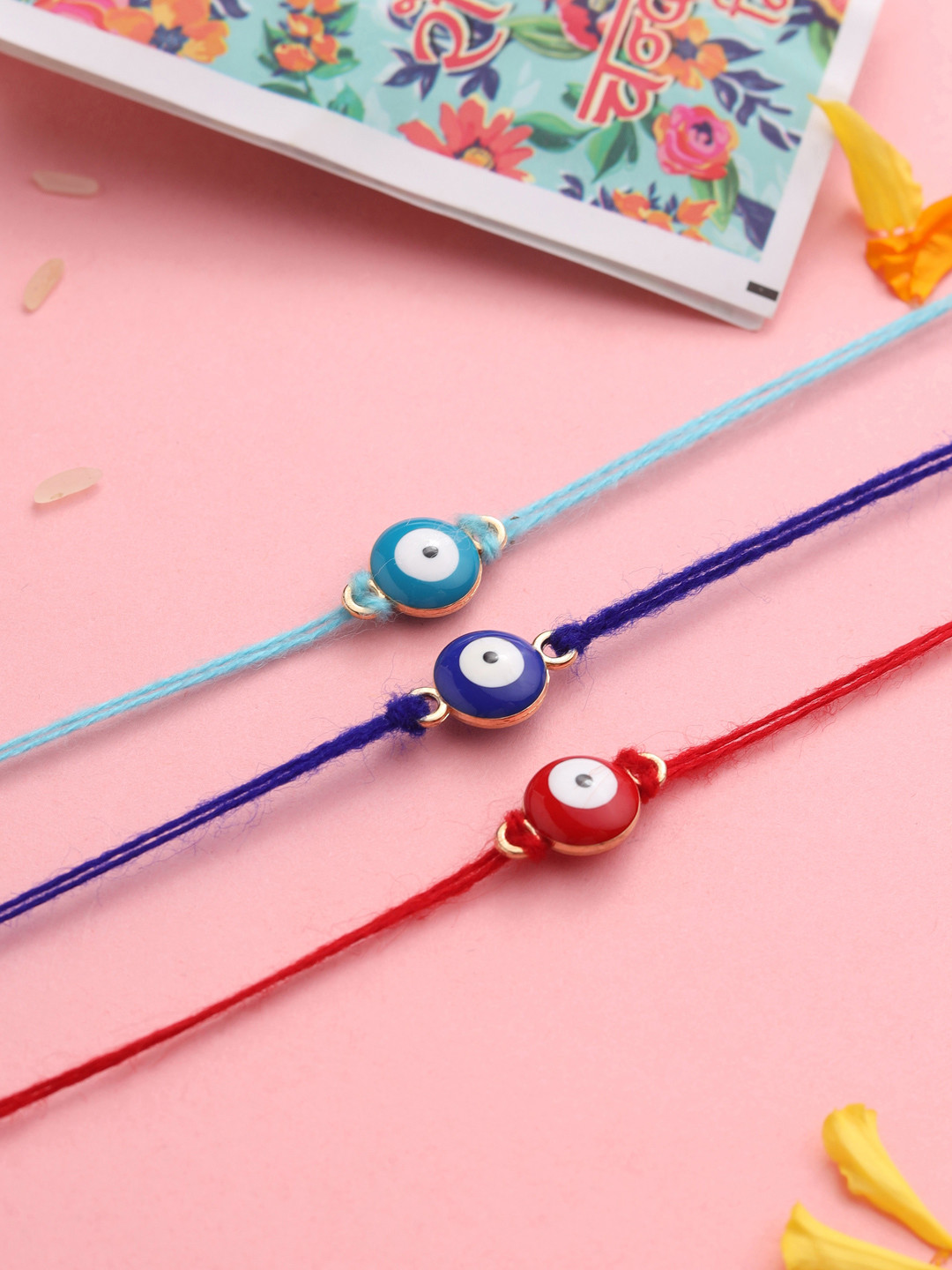 Buy NVR Set Of 3 Multicolor Evil Eye Men's Thread Rakhi With Roli ...