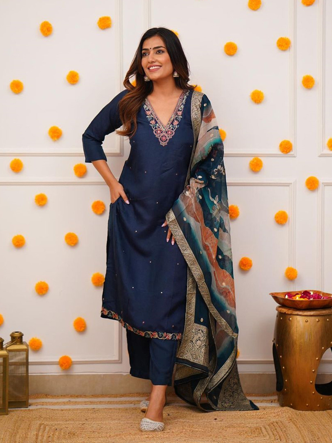 Buy GUNVANTI FAB Women Embroidered Angrakha Sequinned Pure Cotton Kurta ...