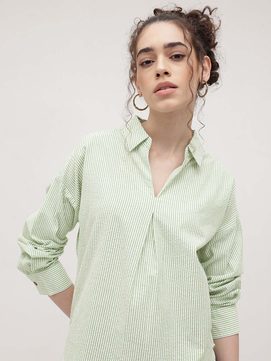 Buy The Roadster Lifestyle Co. Striped Shirt Style Longline Top - Tops ...