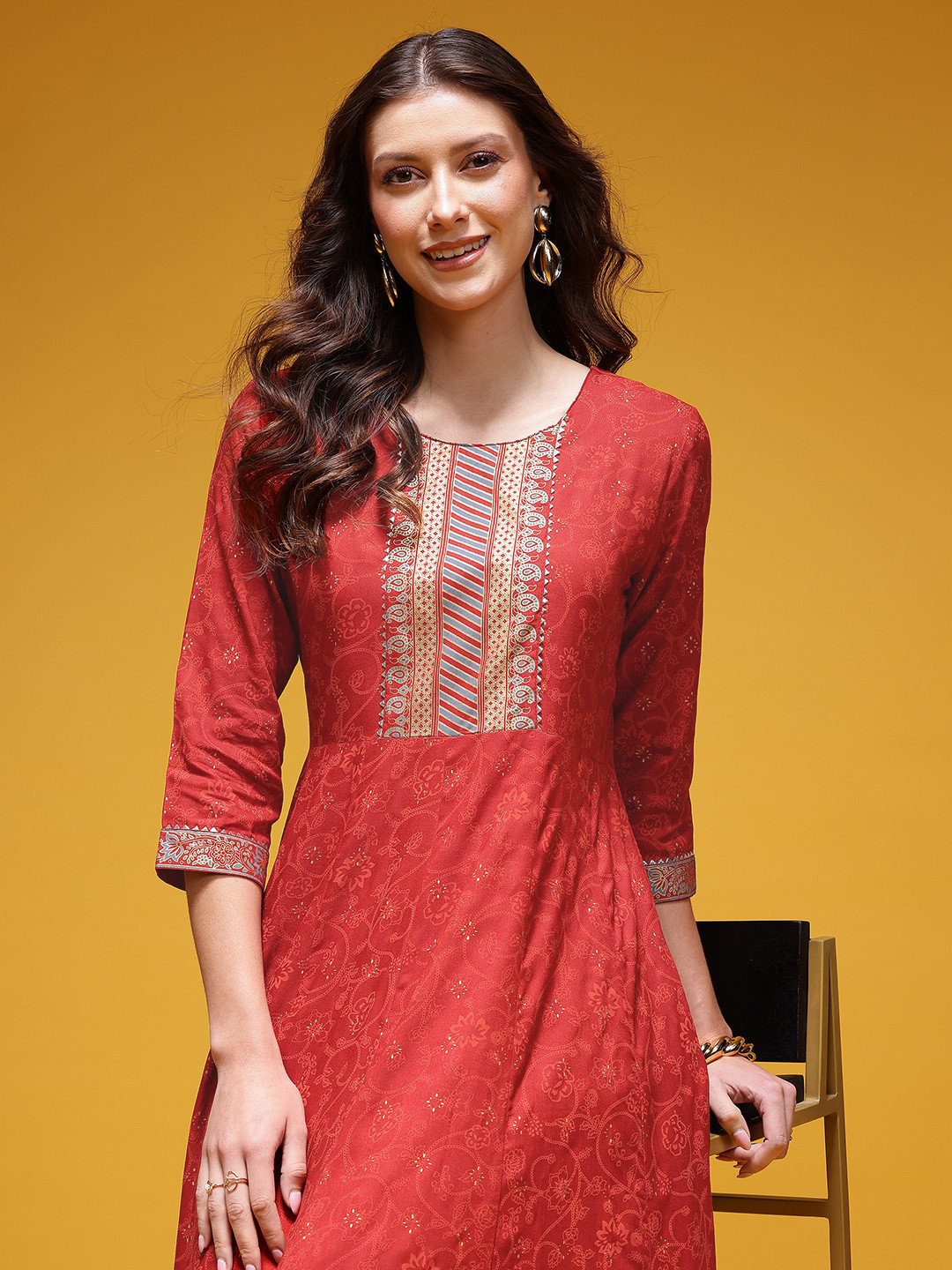 Buy HERE&NOW Ethnic Motifs Print Gotta Patti A Line Midi Dress - Ethnic ...