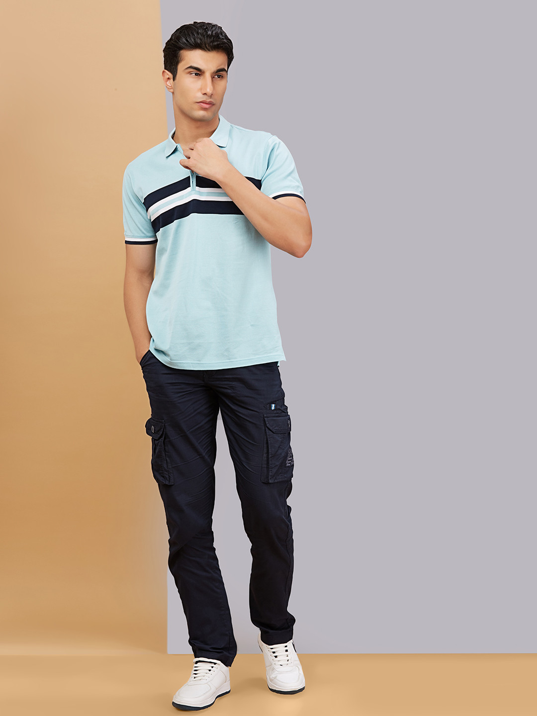 Buy Beevee Men Navy Blue Regular Fit Solid Cargos - Trousers for Men ...