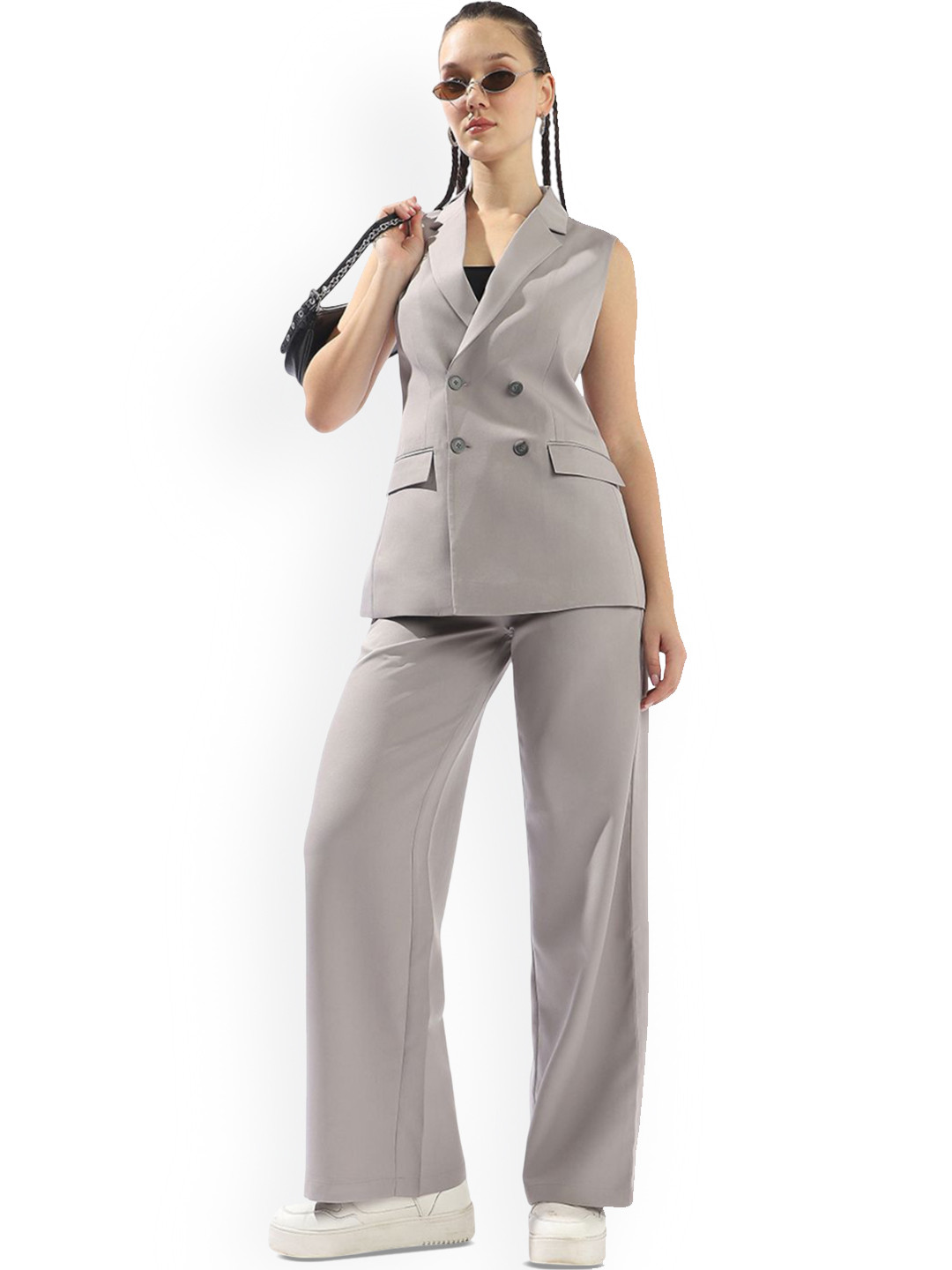 Buy High Star Notched Lapel Sleeveless Double Breasted & Blazer Korean ...