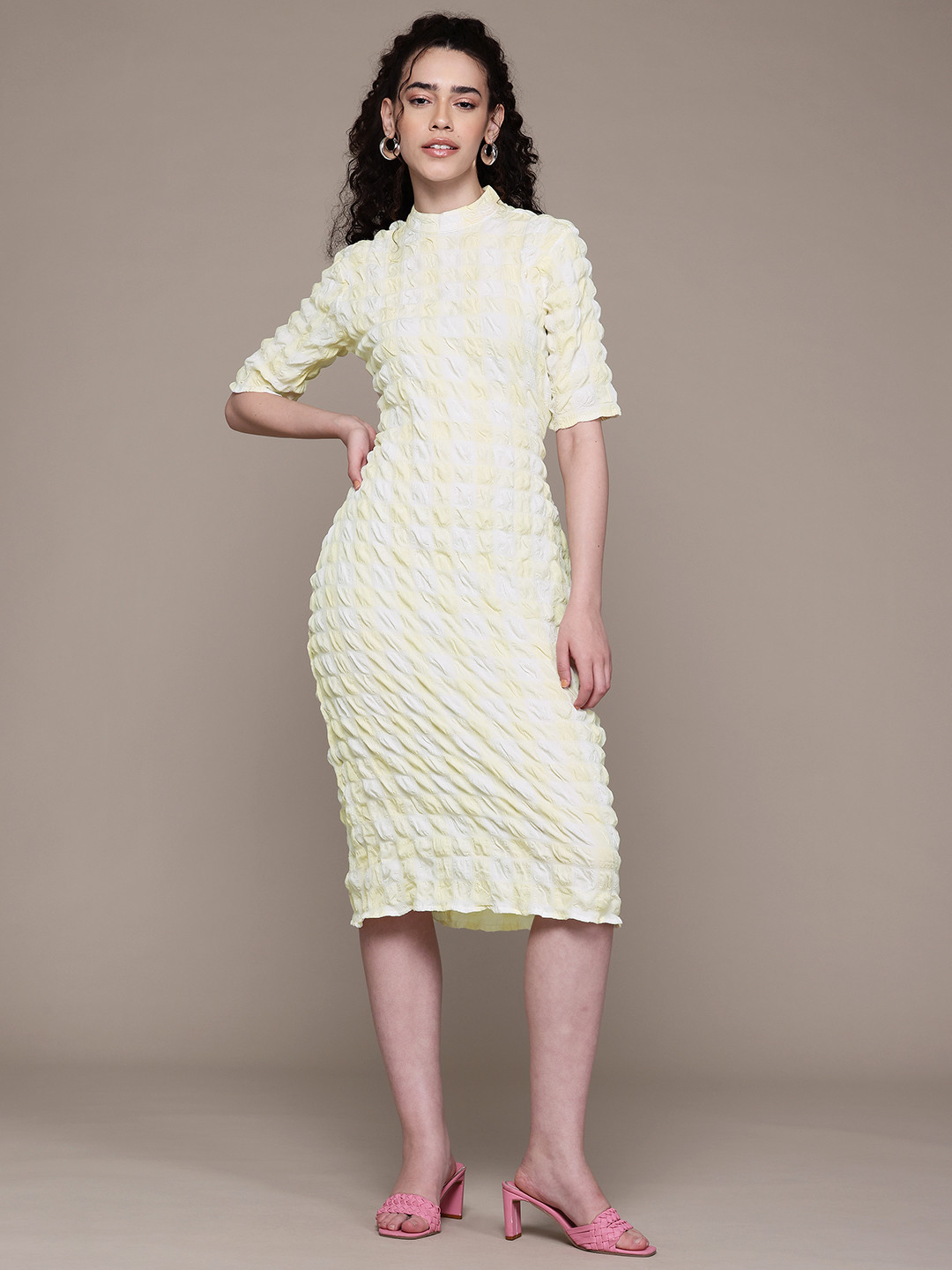 Buy Freehand By The Indian Garage Co Checked Sheath Midi Dress ...