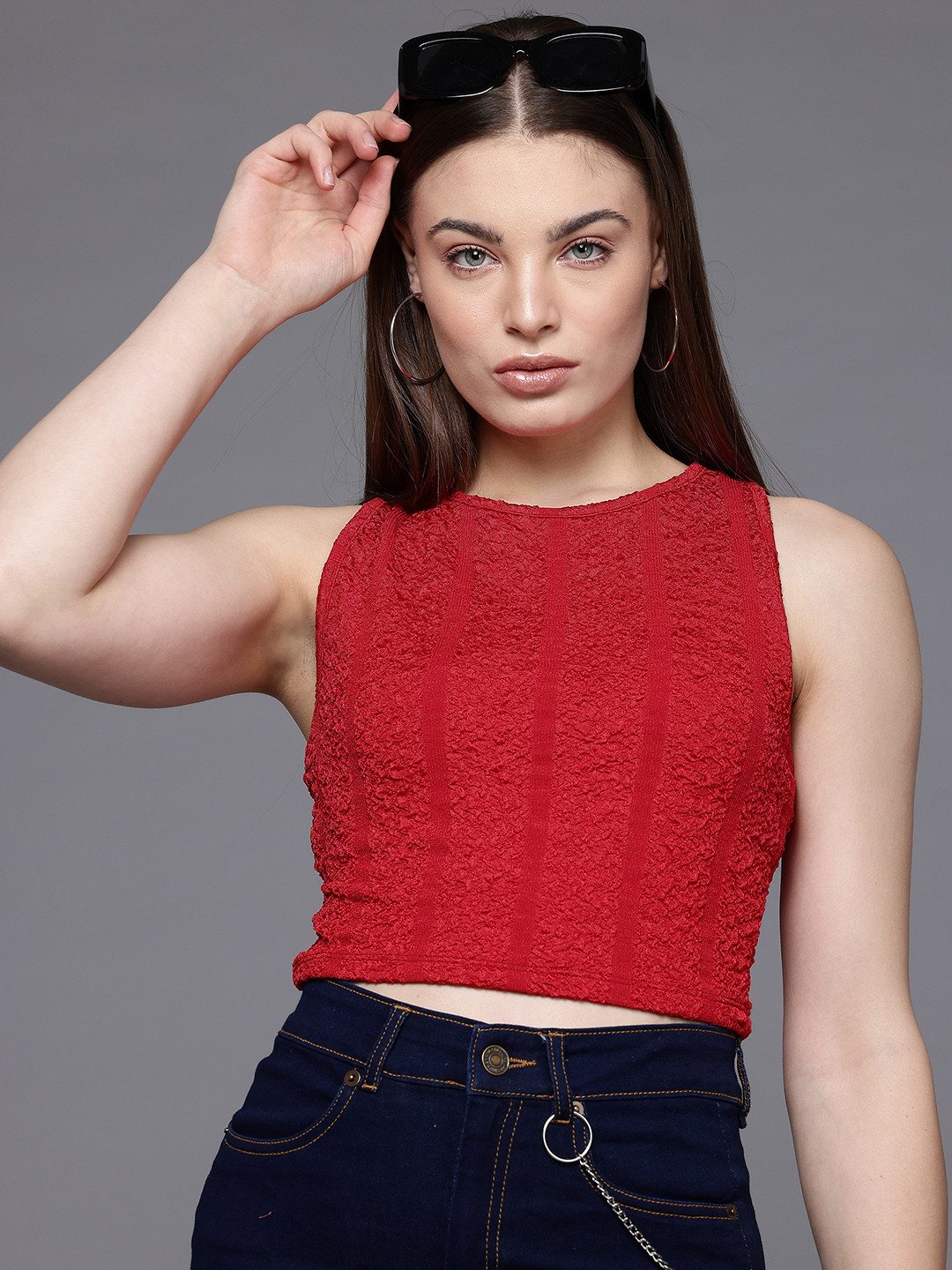 Buy Freehand By The Indian Garage Co Textured Crop Top - Tops for Women 34028838 | Myntra