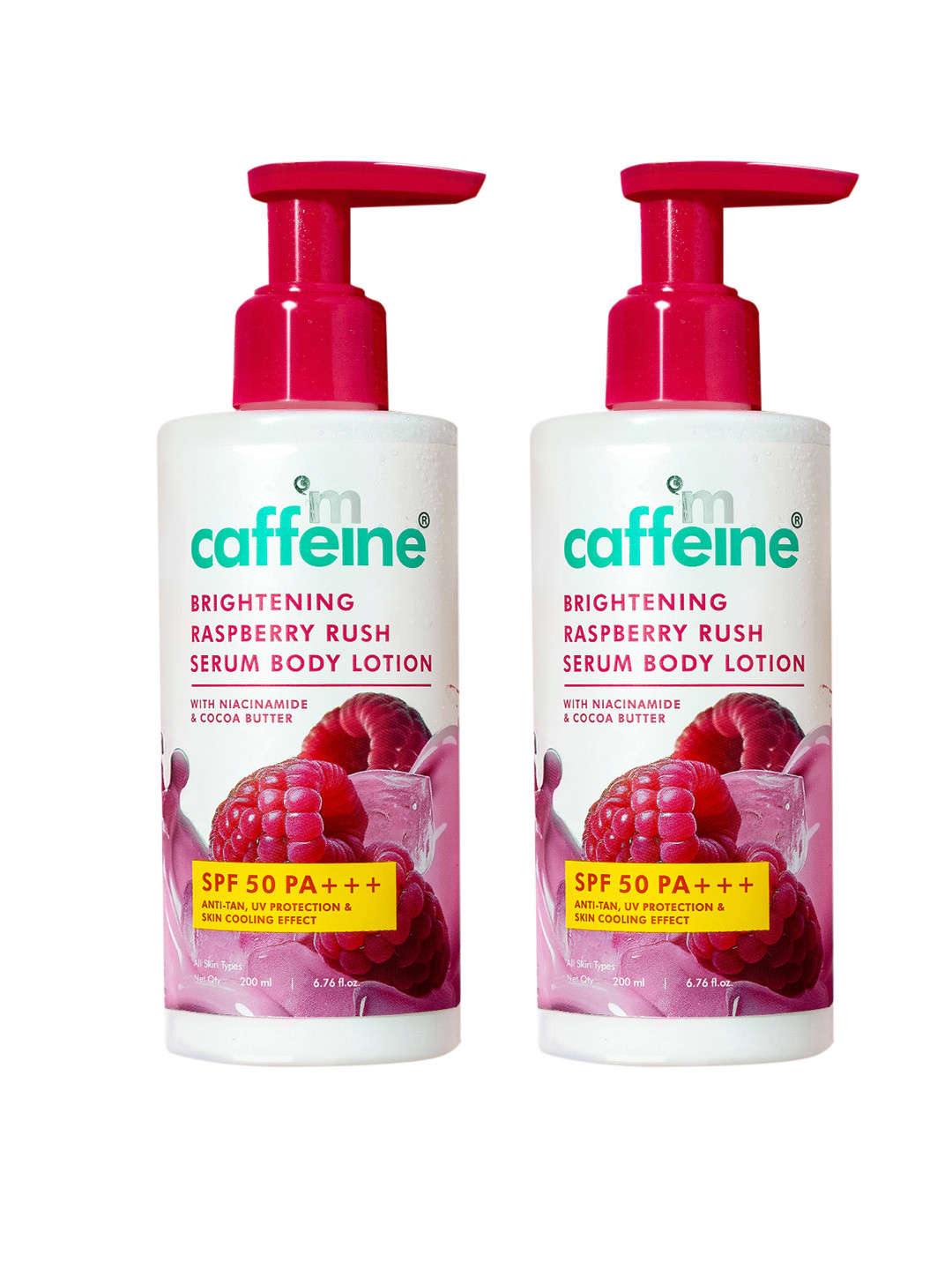 Buy MCaffeine Set Of 2 Raspberry SPF 50 Serum Body Lotion 200ml Each ...
