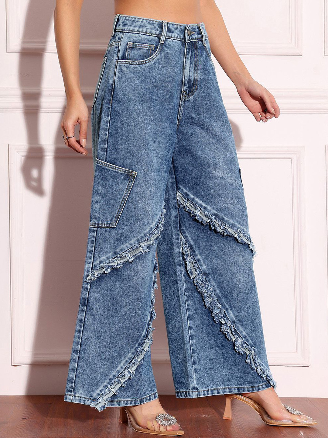 Buy Miss Chase Women Wide Leg High Rise Highly Distressed Heavy Fade ...