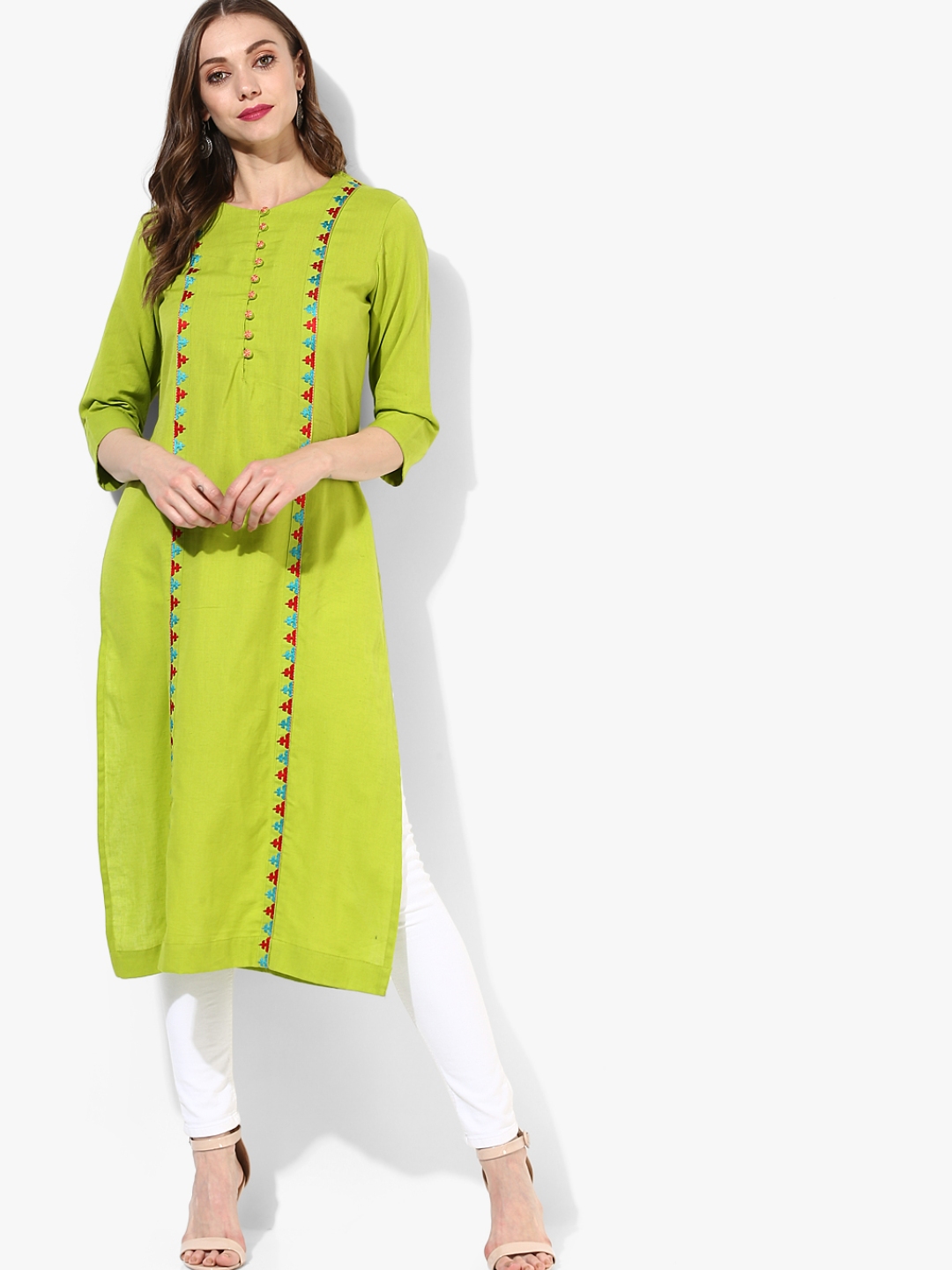 Buy Sangria Women Green Embroidered Straight Kurta Kurtas For Women