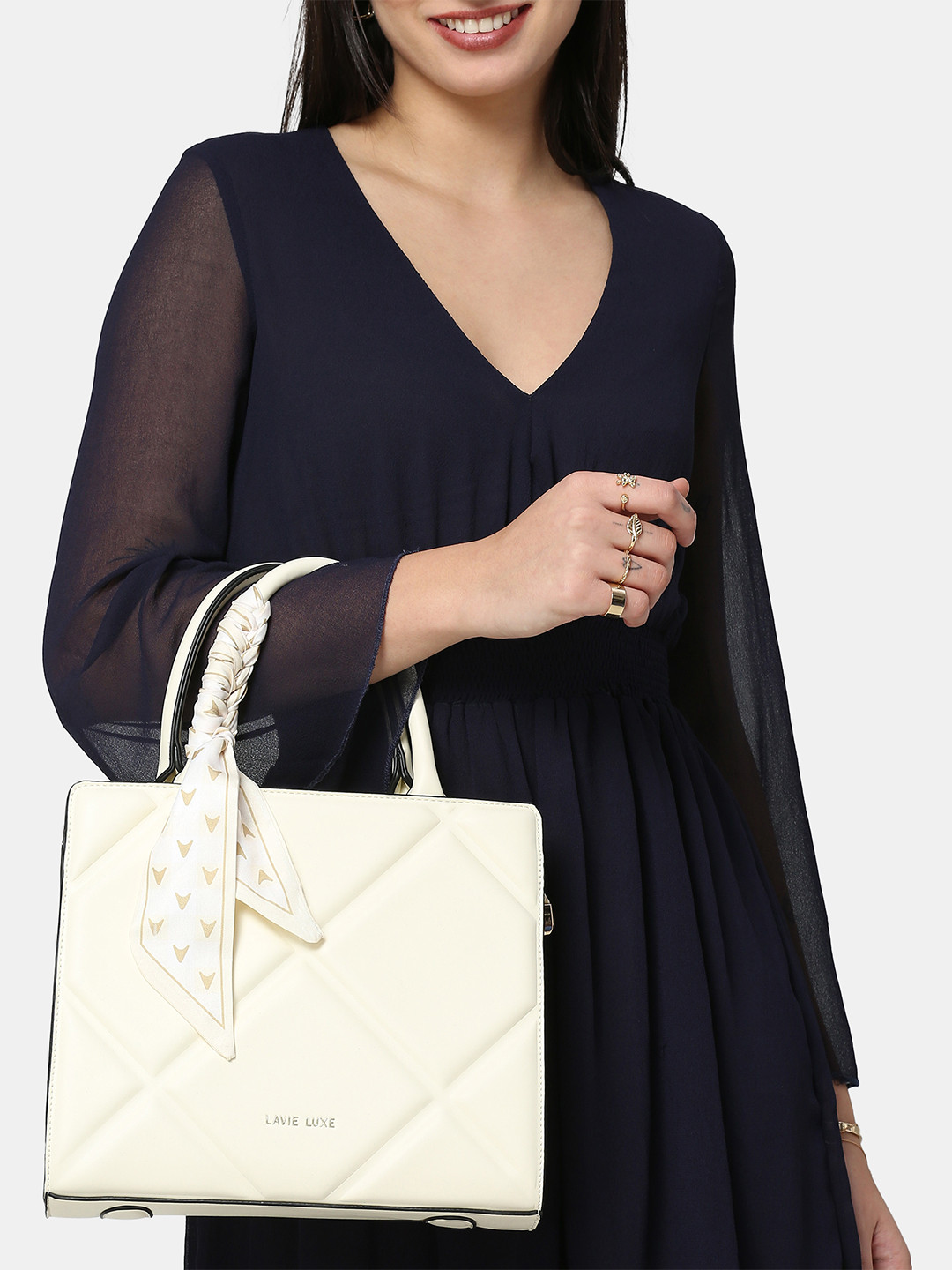 Buy LAVIE LUXE Geometric Quilted Structured Debossed Pattern Satchel ...