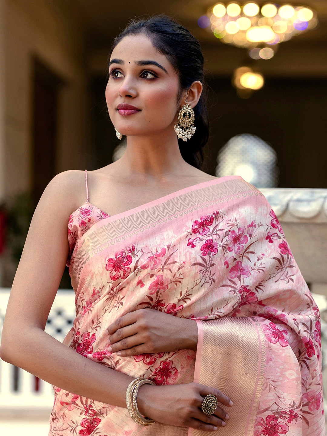 Buy Satrani Floral Print Zari Ready To Wear Saree - Sarees for Women ...