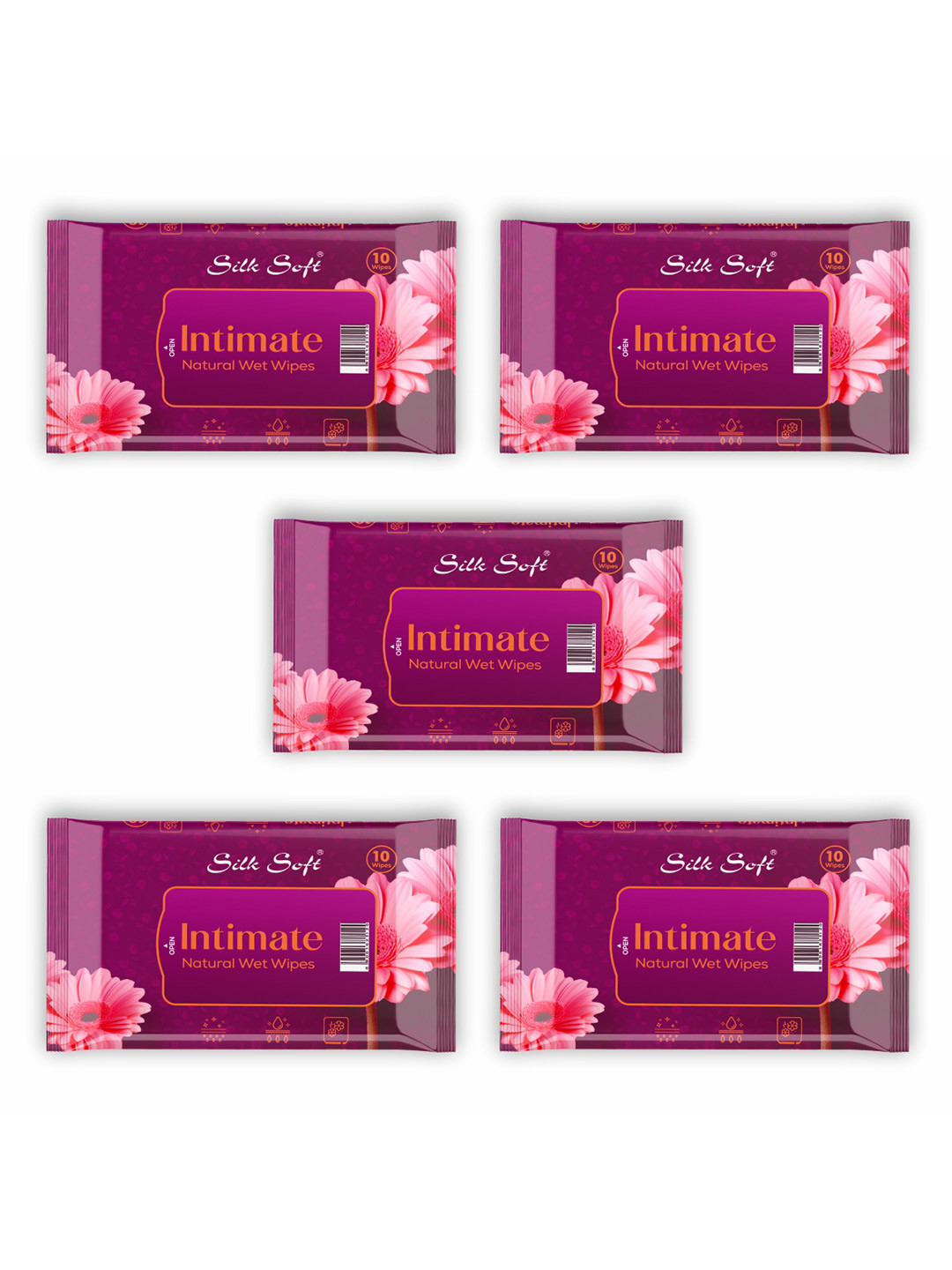 Buy Silk Soft Set Of 5 Intimate Natural Wet Wipes 10 Wipes Each ...
