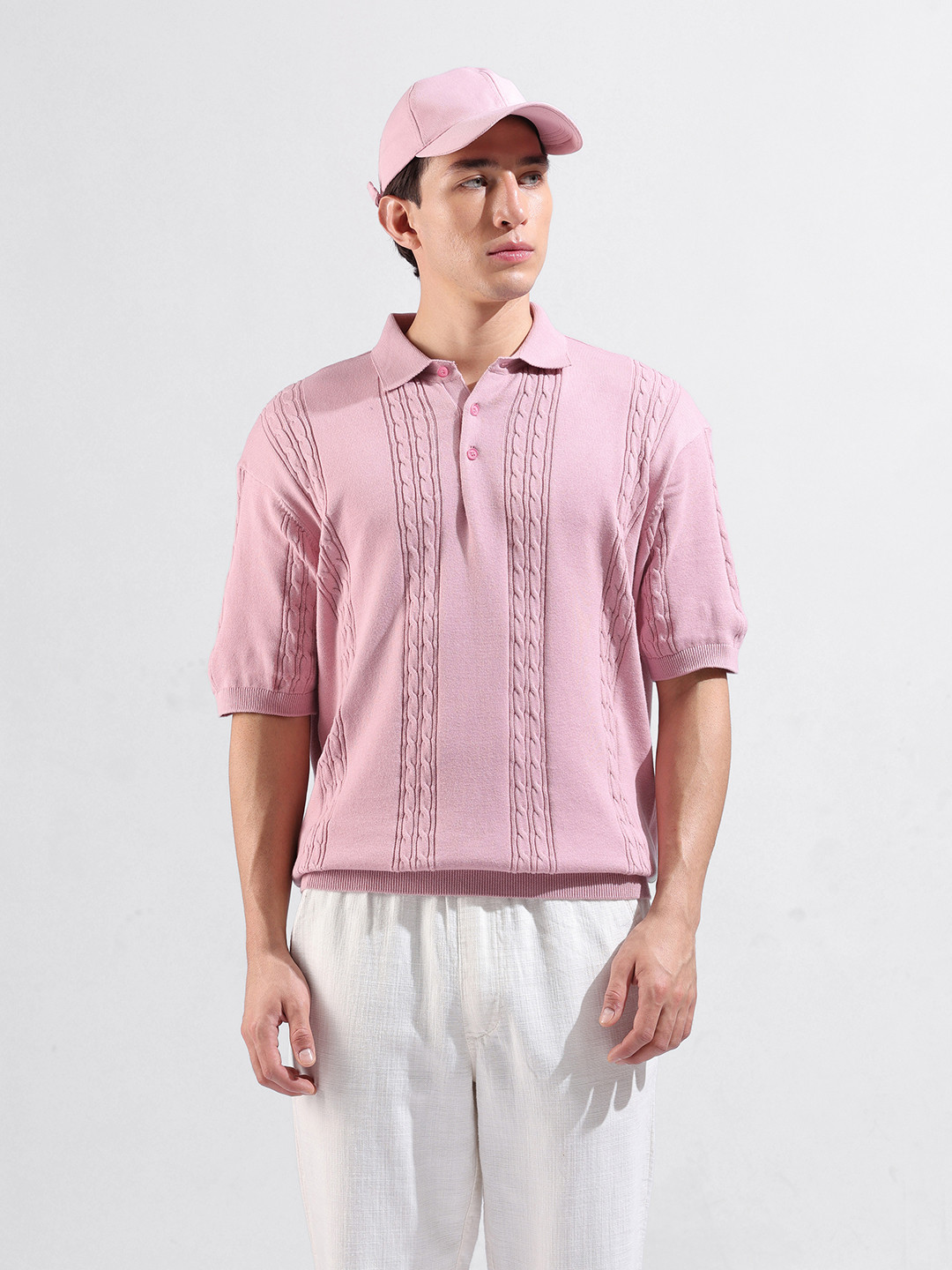 Buy The Indian Garage Co Men Flat Knit Oversized Textured Polo T Shirt ...
