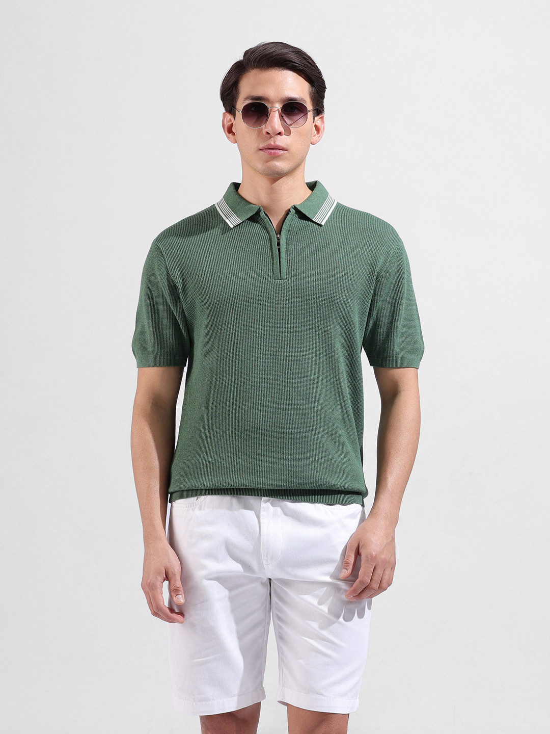 Buy The Indian Garage Co Men Flat Knit Slim Fit Textured Polo T Shirt ...