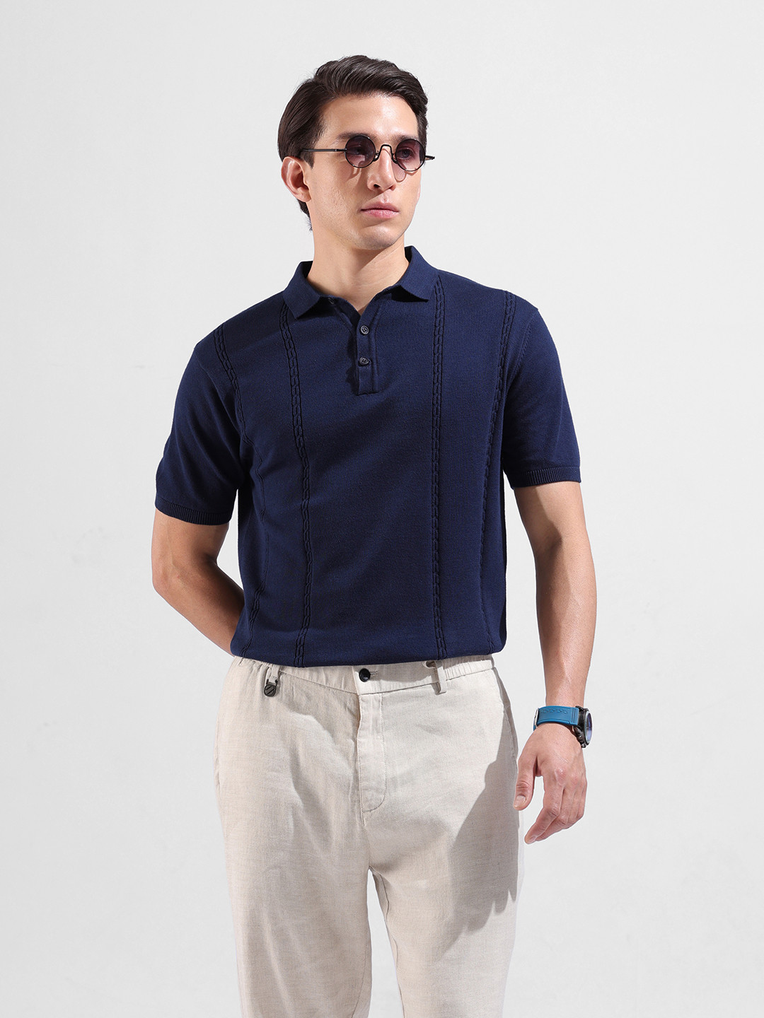 Buy The Indian Garage Co Men Flat Knit Slim Fit Textured Polo T Shirt ...