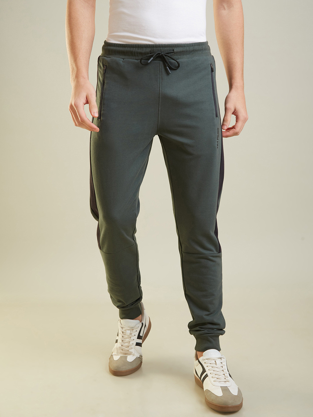 Buy TIM PARIS Men Solid Regular Fit Mid Rise Joggers Trousers ...