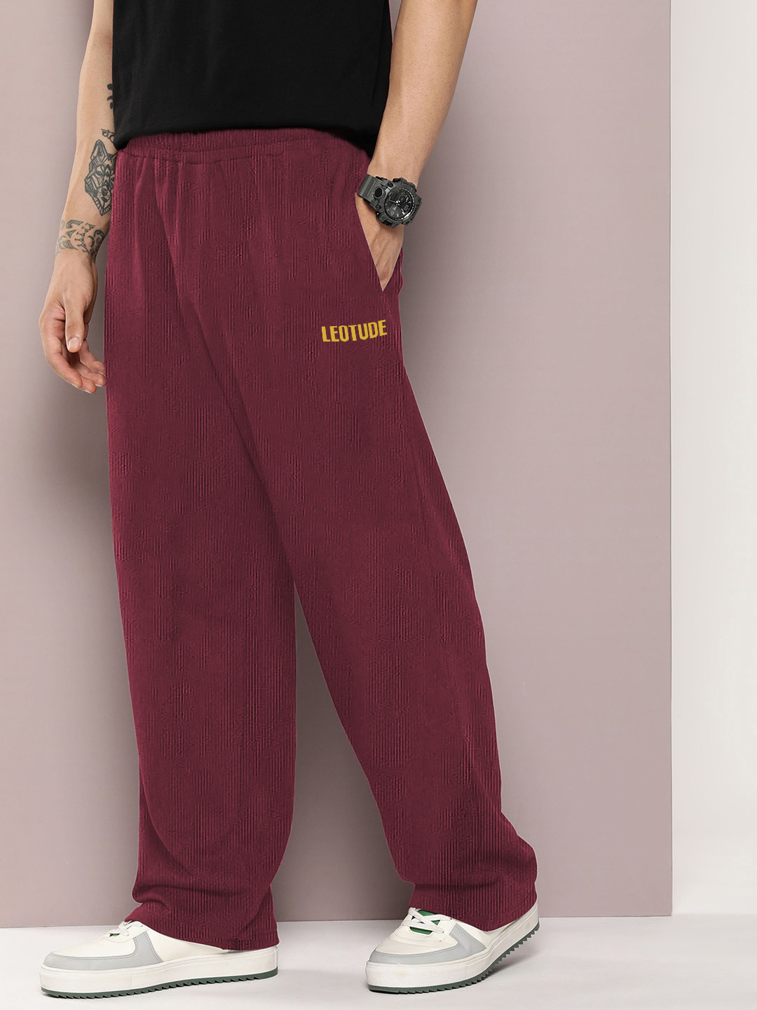 Buy Leotude Men Brand Logo Printed Mid Rise Relaxed Fit Track Pants ...
