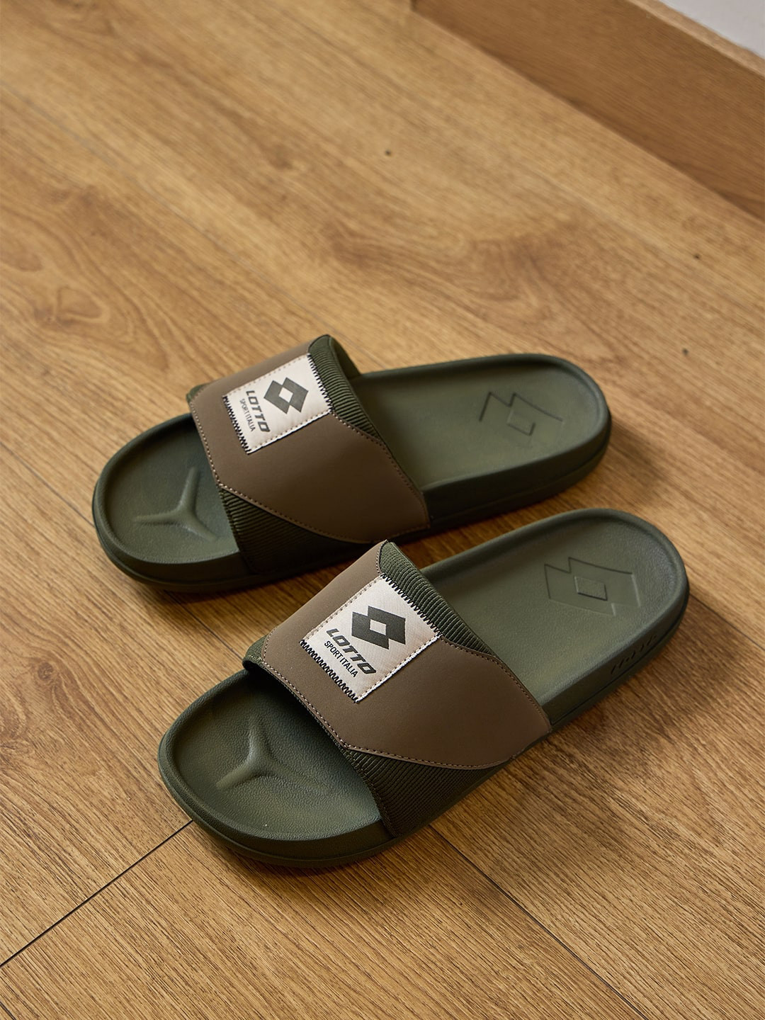 Buy Lotto Men Enduro Strip Olive Slides - Flip Flops for Men 34447513 ...