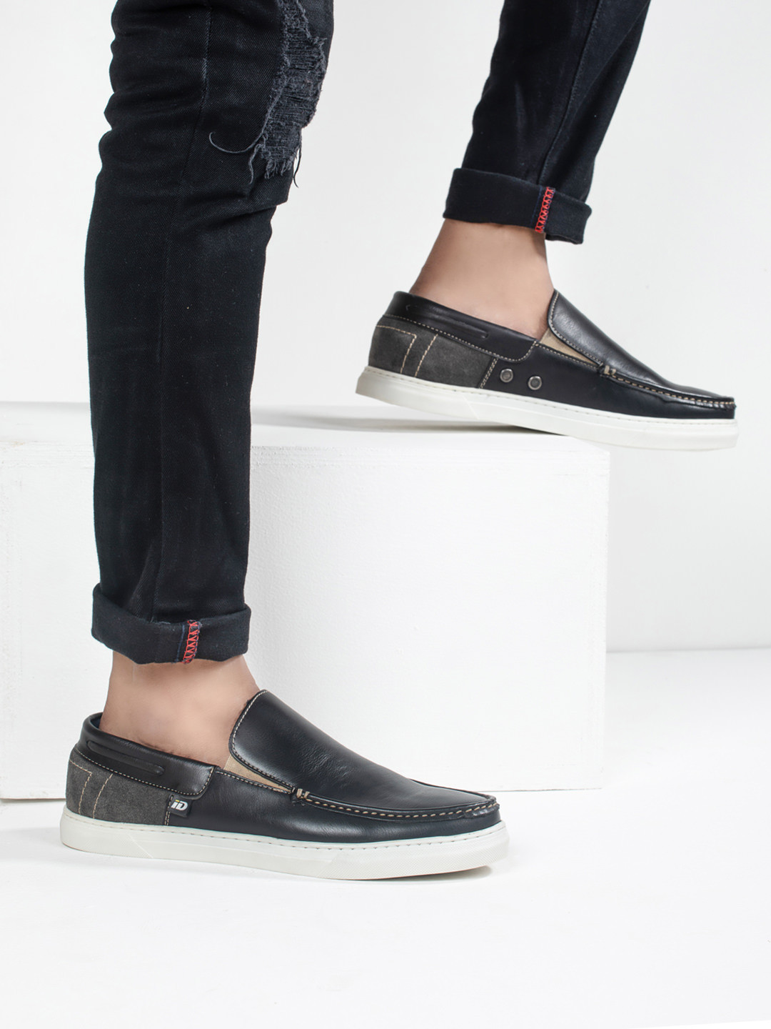 Buy ID Men Black Leather Sneakers - Casual Shoes for Men 3451904 | Myntra