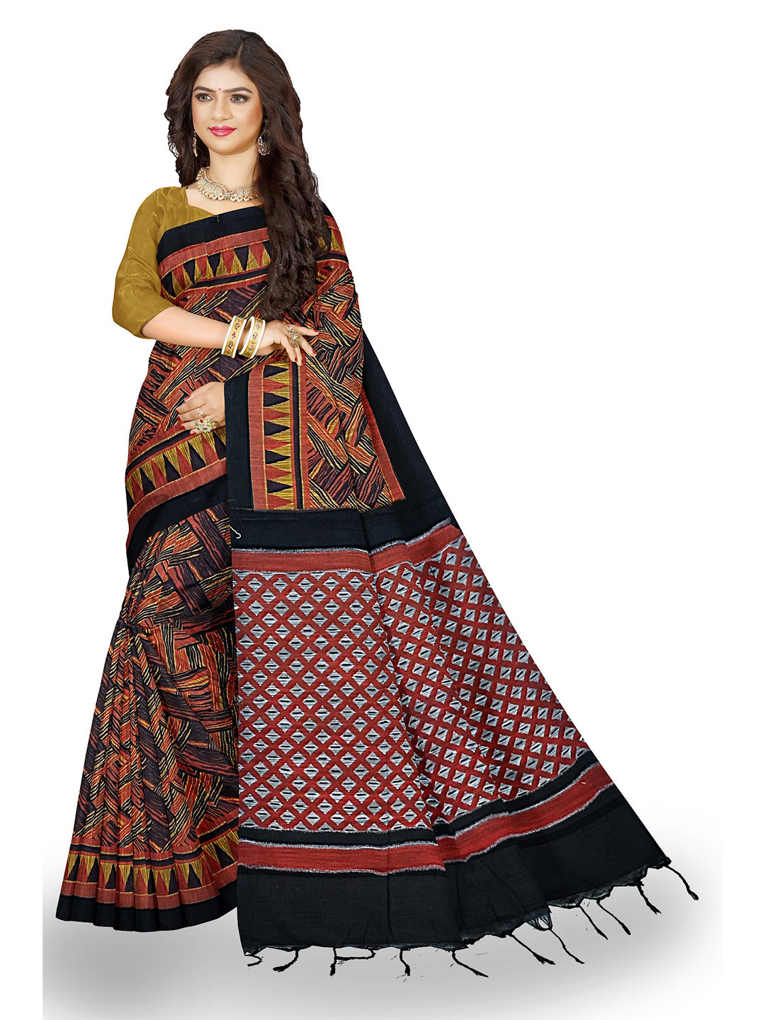 Buy TITHI SAREES Goyel Printed Sambalpuri Saree - Sarees for Women ...