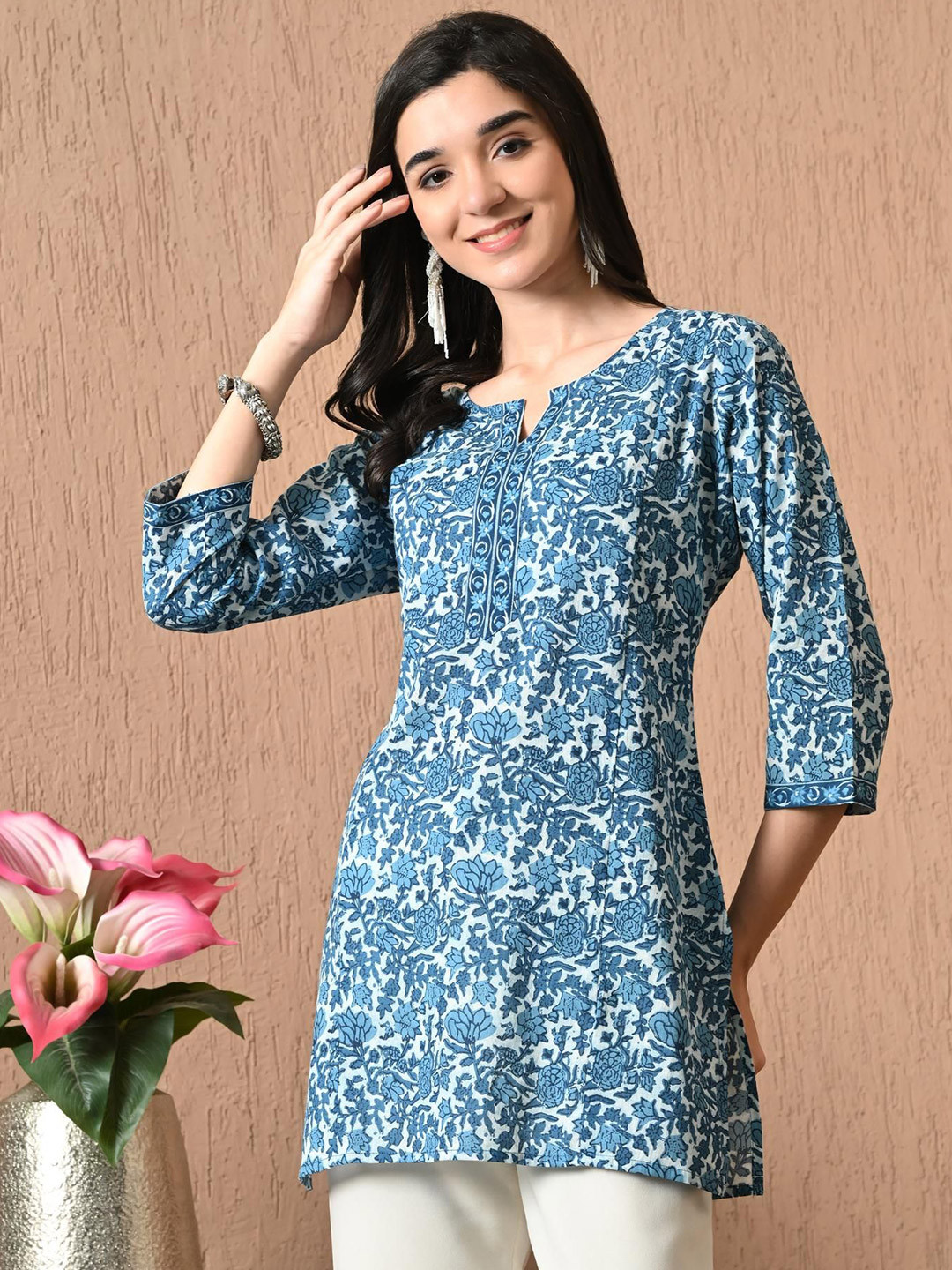 Buy Anouk Rustic Floral Print Cotton A Line Kurti - Kurtis for Women ...