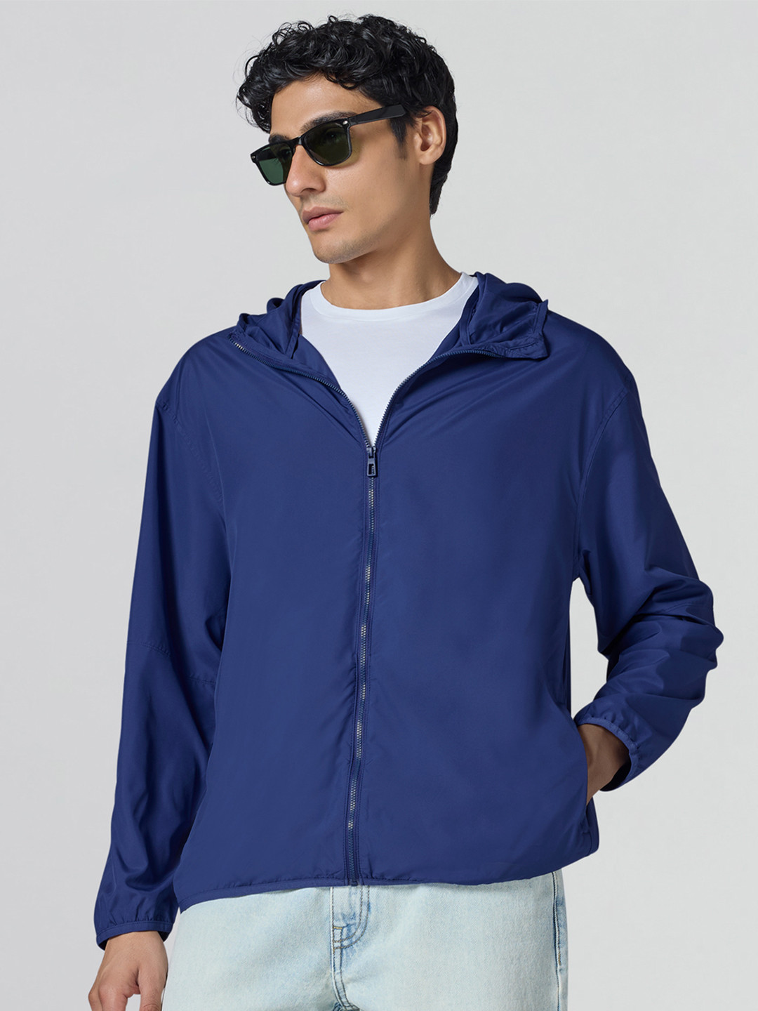 Buy XYXX Men Solid Ozone UV Protection Polyester Quick Dry Estate Blue Hooded Parka Jacket ...